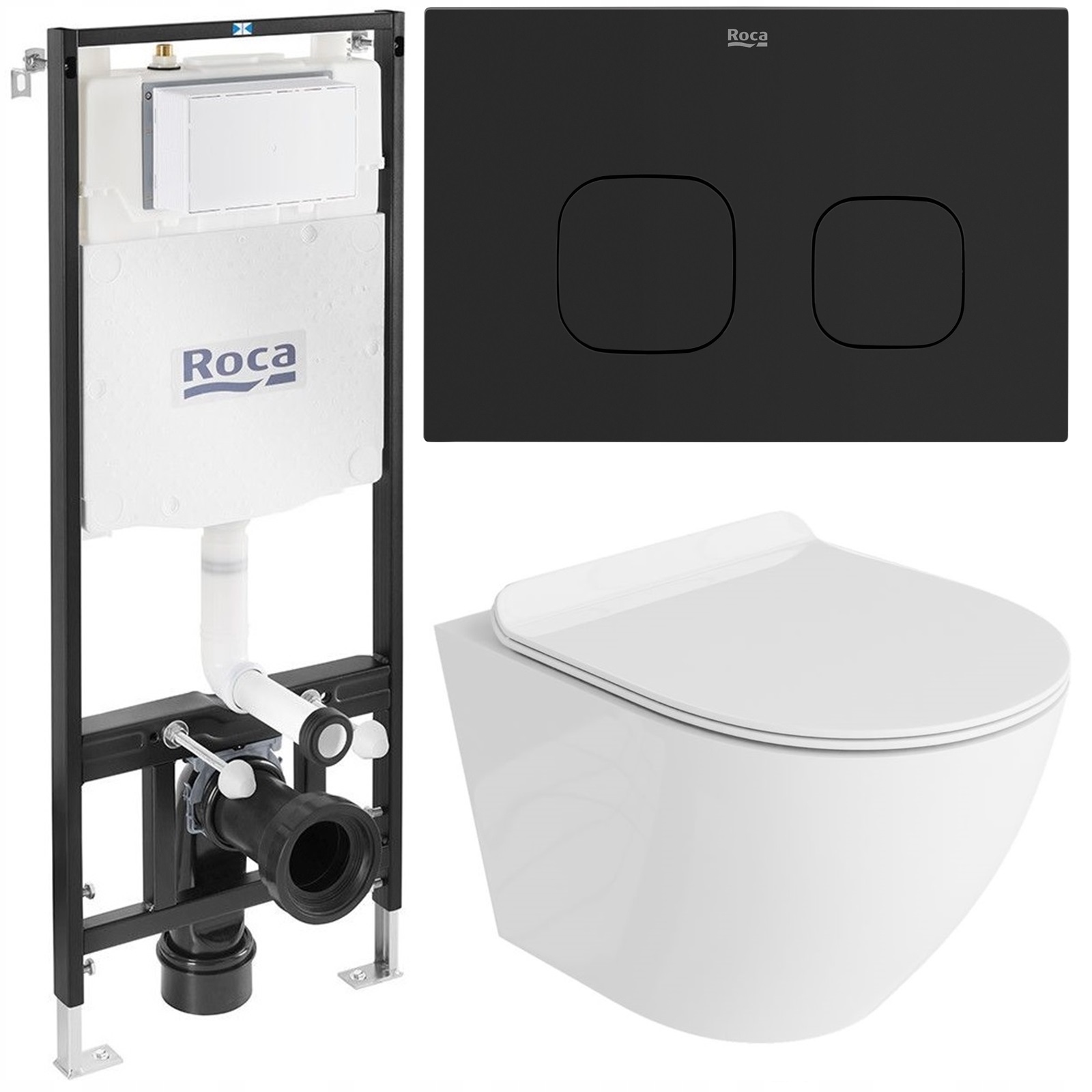 ROCA ZESTAW PODTYNKOWY WC SLIM 8CM MISKA RIMLESS PRZYCISK CZARNY MAT MATA (8433290772913) • Cena ...