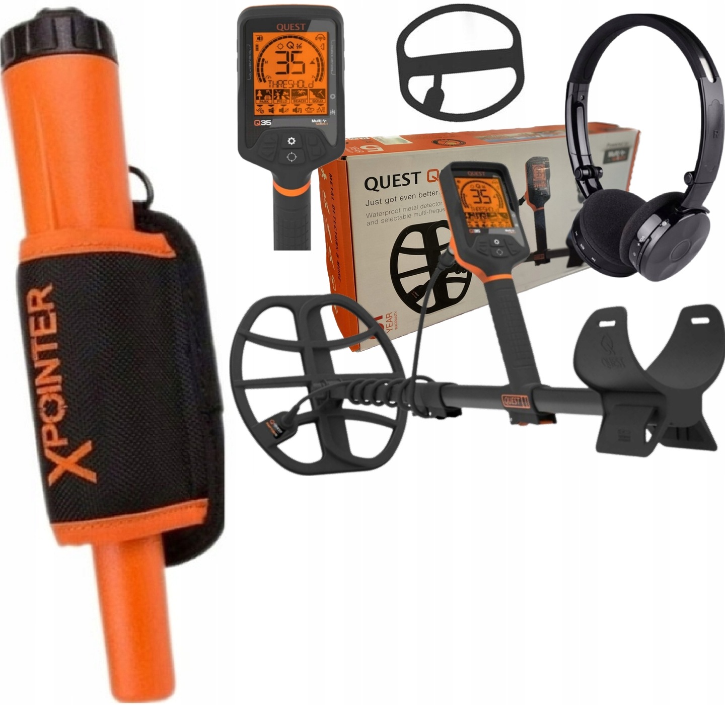Wykrywacz metali Quest Q35 wodoszczelny ze słuchawkami bezprzewodowymi ...