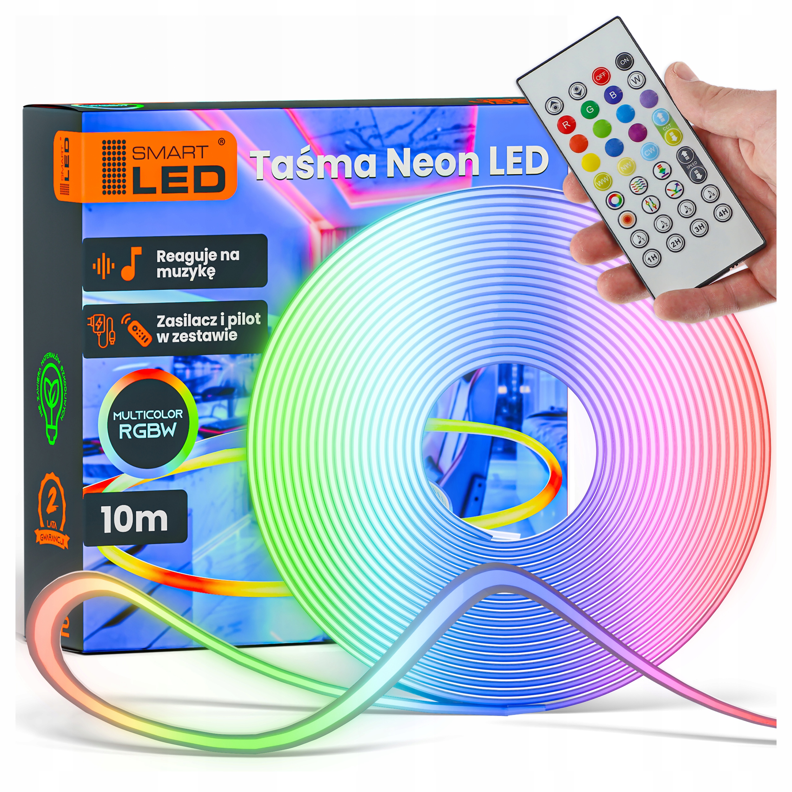 Taśma neon LED RGBW CCT 10 metrów zestaw sterownik pilot zasilacz ...
