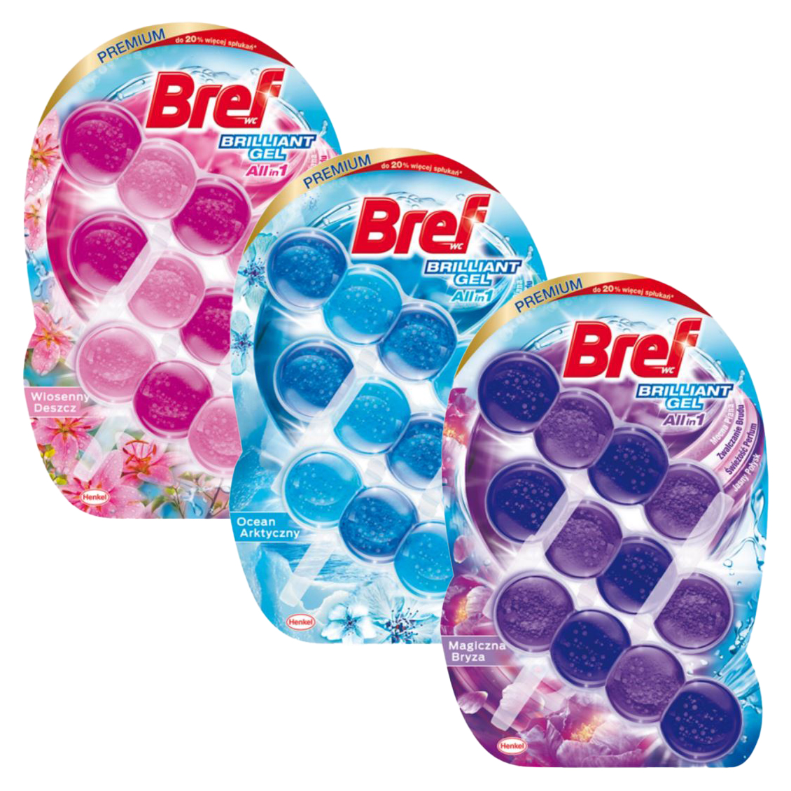 Zawieszka do WC Bref Brilliant Gel wiosenny deszcz 3 x 42 g ...