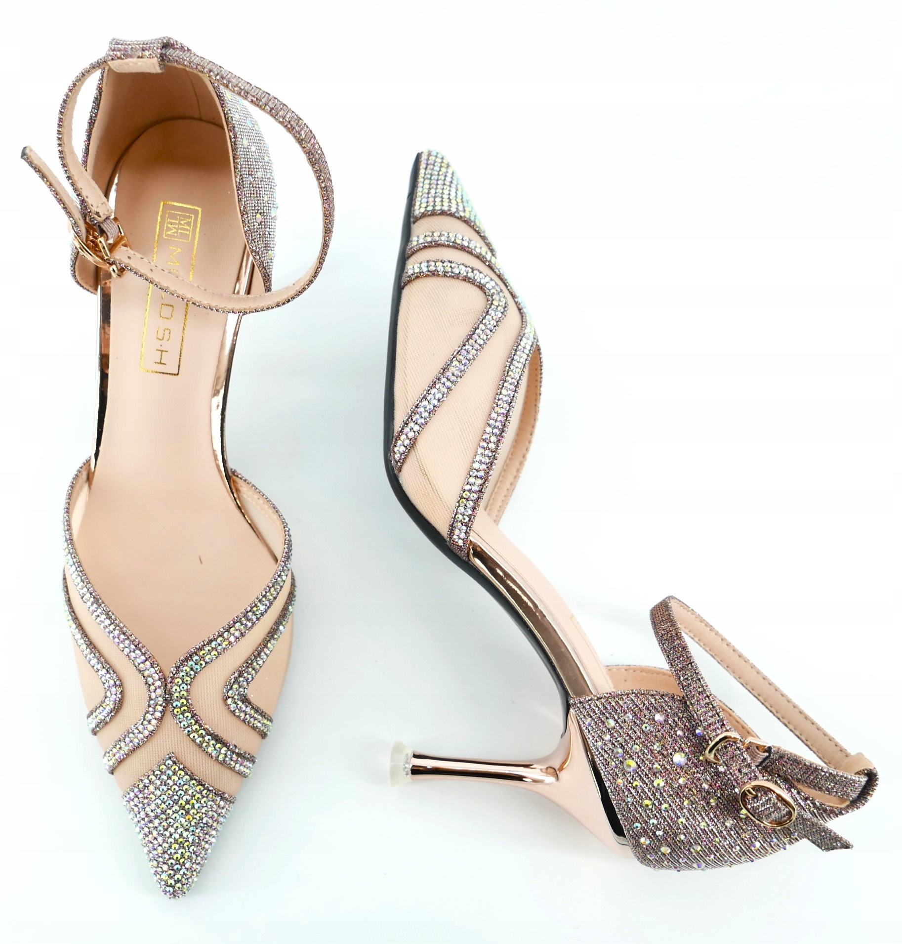 MOLO BŁYSZCZĄCE SZPILKI CYRKONIE SZAMPANOWE R35 12953245500 - Allegro.pl