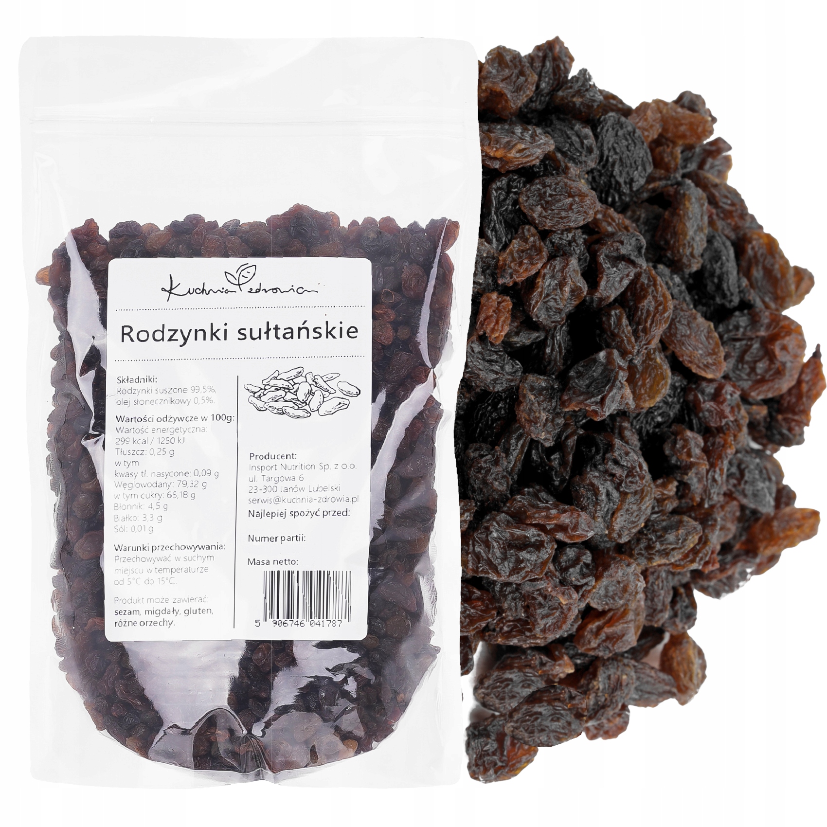 RODZYNKI SUŁTAŃSKIE SUSZONE 500g BEZ DODATKÓW WYSOKA JAKOŚĆ KUCHNIA ZDROWIA (5906746042791 ...
