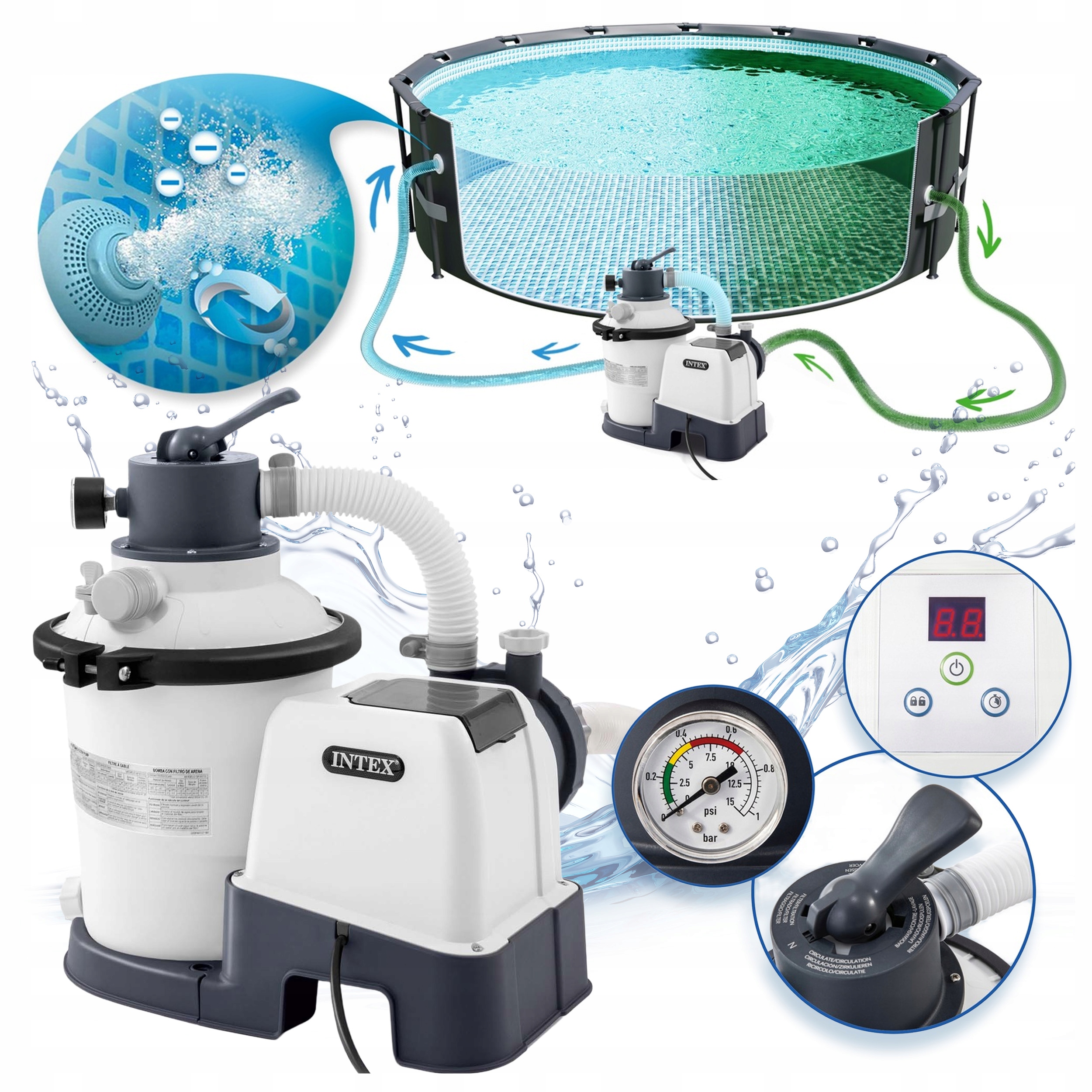 POMPA FILTRUJĄCA PIASKOWA DO BASENU OGRODOWEGO NA PIASEK 3500 L TIMER INTEX (5901705210556 ...