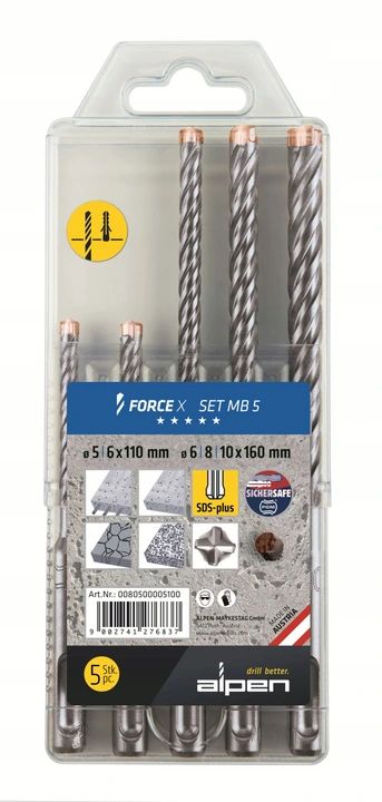 Alpen FORCE X SDS 5szt Zestaw Wiertła do betonu (0080500005100) • Cena ... Alpen FORCE X SDS 5szt Zestaw Wiertła do betonu (0080500005100) • Cena ...
