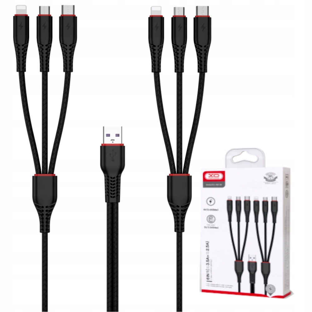 Kabel XO USB - USB typ C / microUSB / Lightning 2 m czarny - Sklep, Opinie, Cena w Allegro