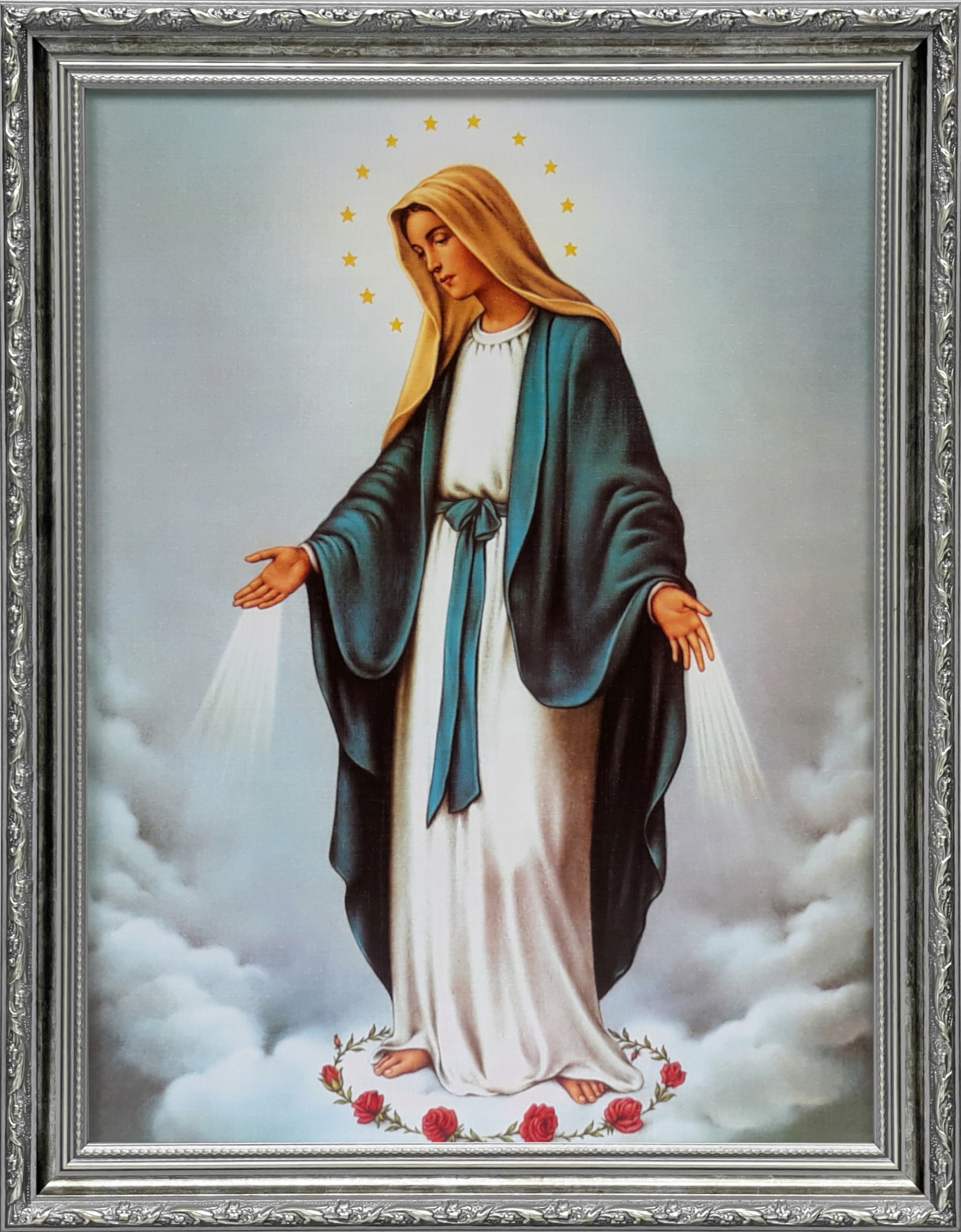 OBRAZ 46x36 MARYJA NIEPOKALANA MATKA BOŻA SREBRNA ZDOBIONA RAMA • Cena ...