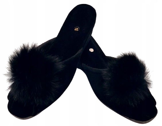 PANTOFLE DAMSKIE CZARNE POLSKIE POMPON NA KOTURNIE R 36 W 23,00 CM • Cena, Opinie • Kapcie ...