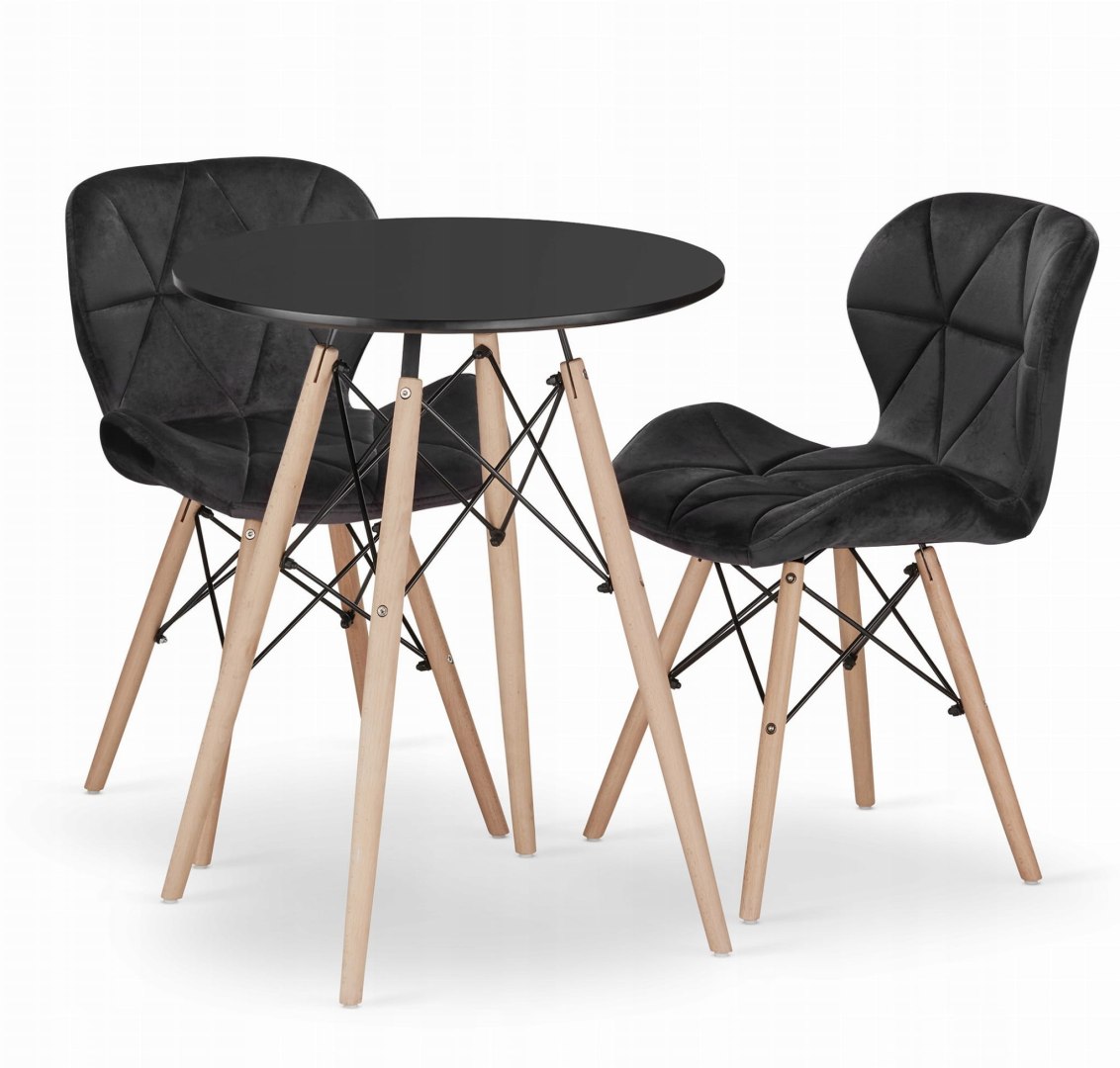 SADA DO KUCHYNE JEDÁLENSKÝ STÔL OKRÚHLY 60 CM ČIERNY + 2 STOLIČKY ...