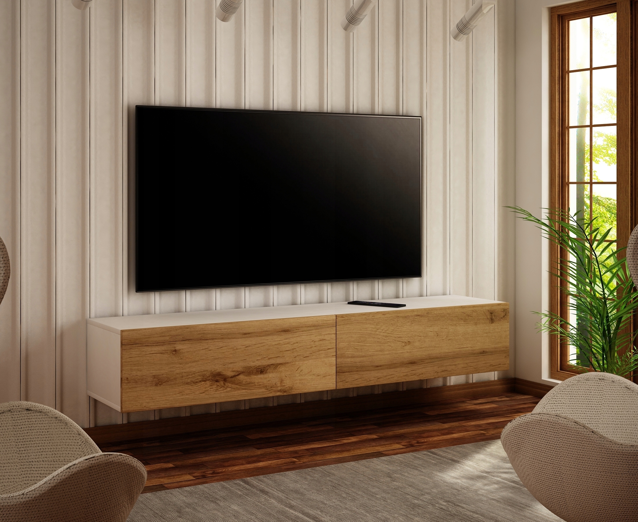 WISZĄCA SZAFKA RTV 140 CM DĄB WOTAN, RÓŻNE KOLORY • Cena, Opinie ...