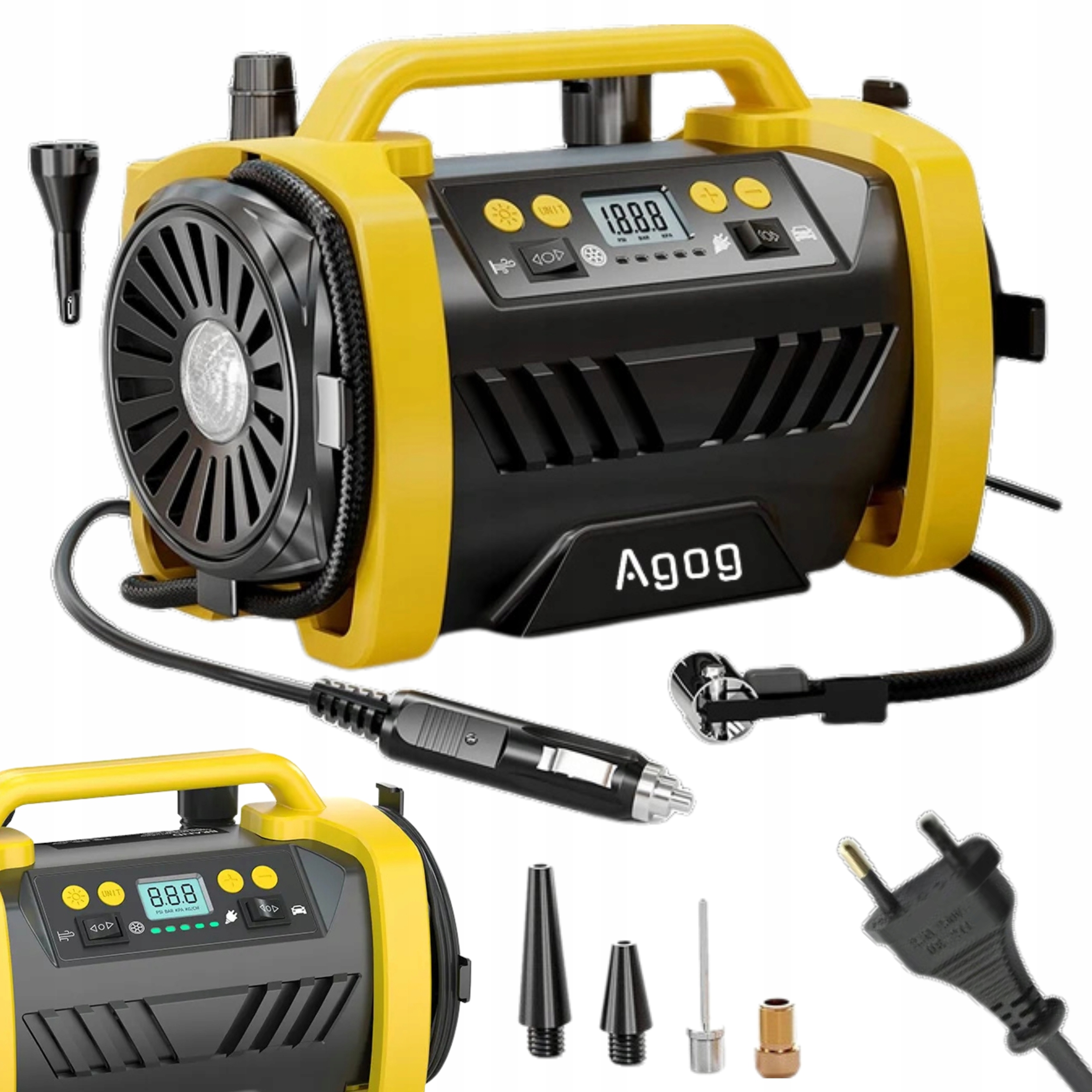 AUTOMOBILOVÝ KOMPRESOR 12V 230V PRENOSNÁ PUMPA KOMPRESOR LED FÚKAČ HQ ...