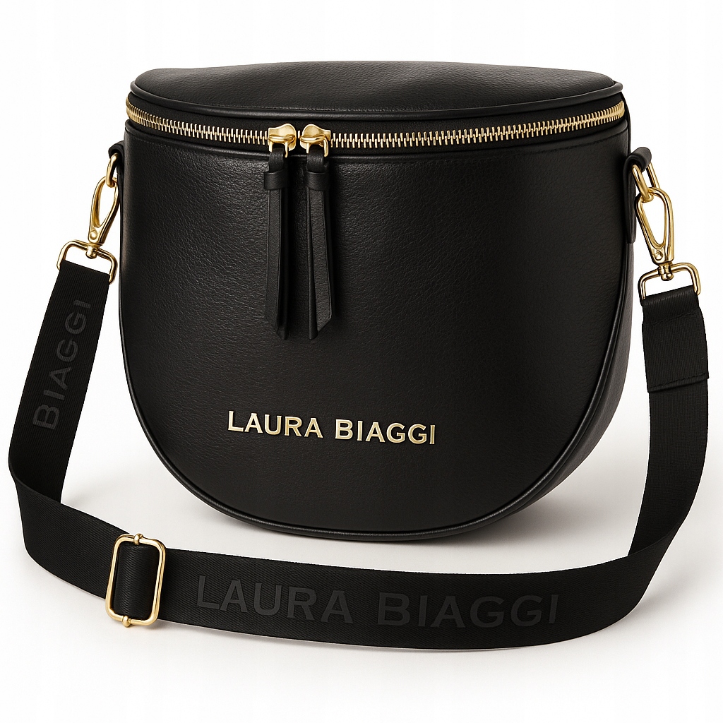 LAURA BIAGGI TOREBKA LISTONOSZKA DAMSKA NA RAMIĘ POJEMNA PASEK LOGO CZARNA • Cena, Opinie ...