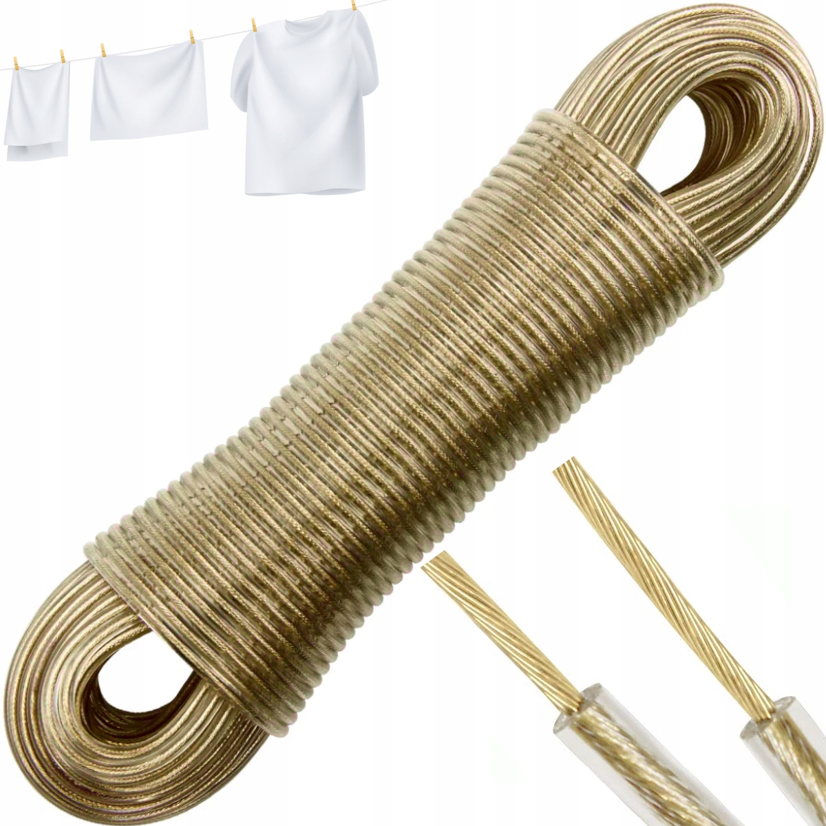 MOCNY SZNUREK NA PRANIE STALOWA LINKA SZNUR DO WIESZANIA UBRAŃ 30m ...