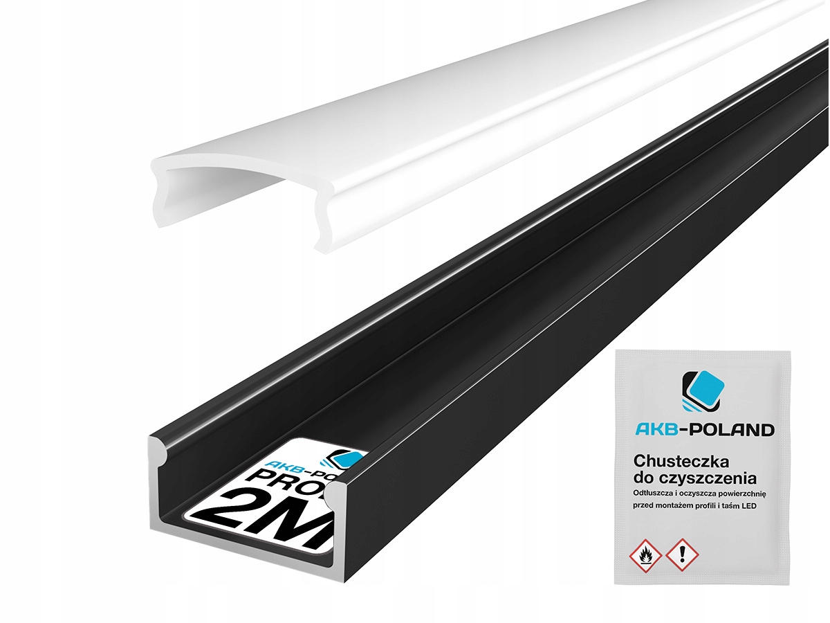 PROFIL LED ALUMINIOWY CZARNY NATYNKOWY WPUSZCZANY KLOSZ MLECZNY 2 METRY ...