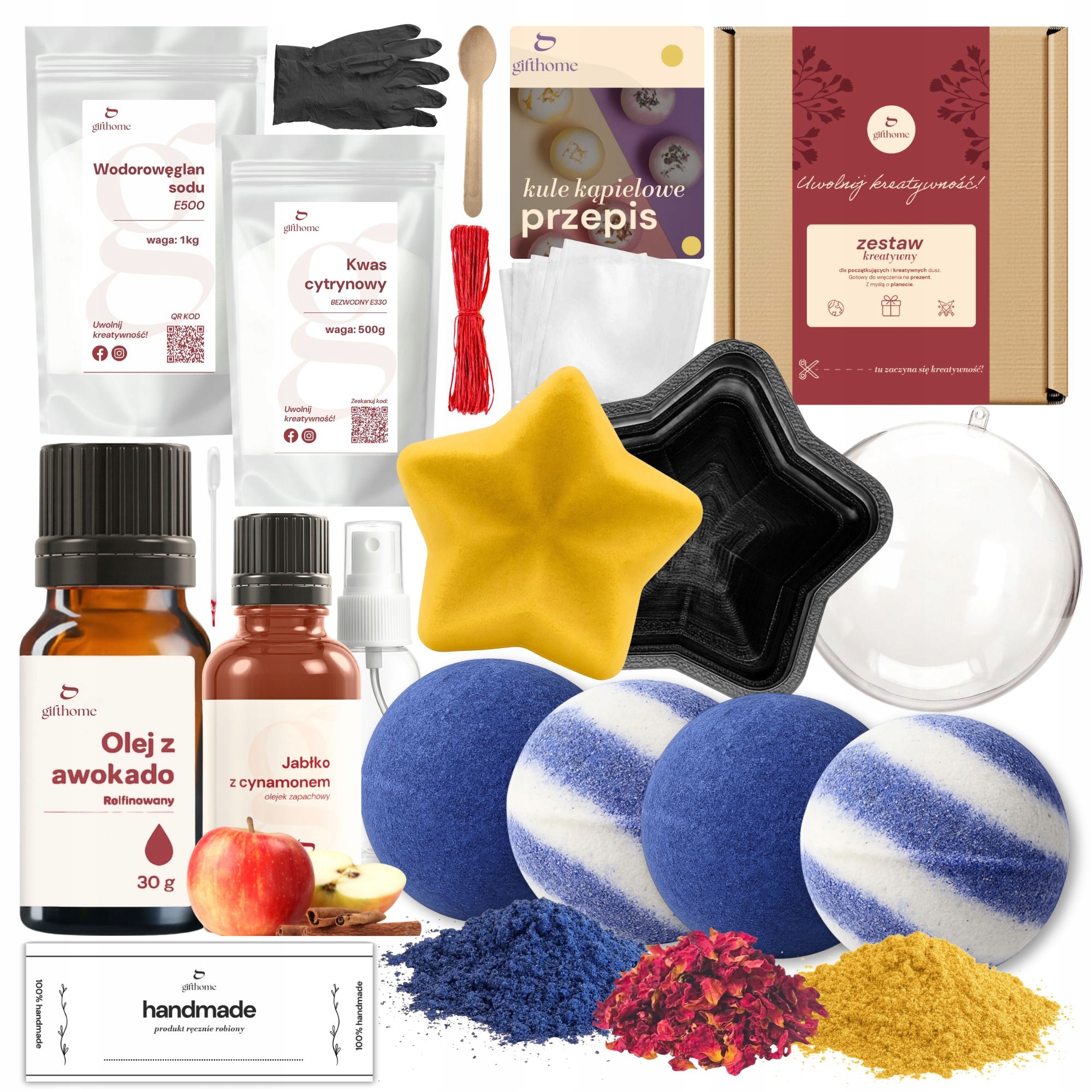 ZESTAW DO ROBIENIA KUL KĄPIELOWYCH NA ŚWIĘTA PREZENT BOX GWIAZDKA KULA ...