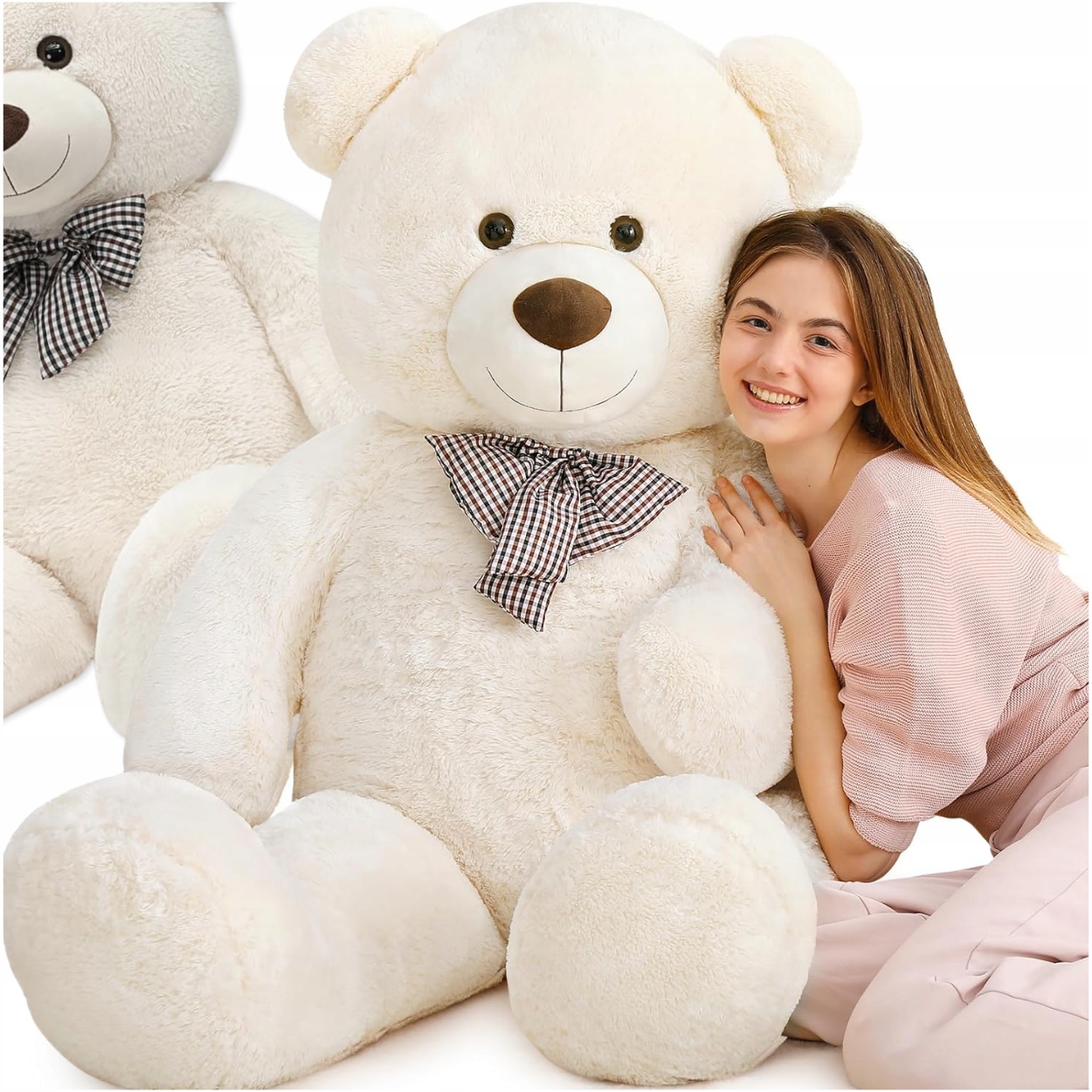 PLUSZOWY MIŚ MASKOTKA DUŻY PLUSZAK BIAŁY MIĘKKI PRZEZENT ZABAWKA 140 cm ...