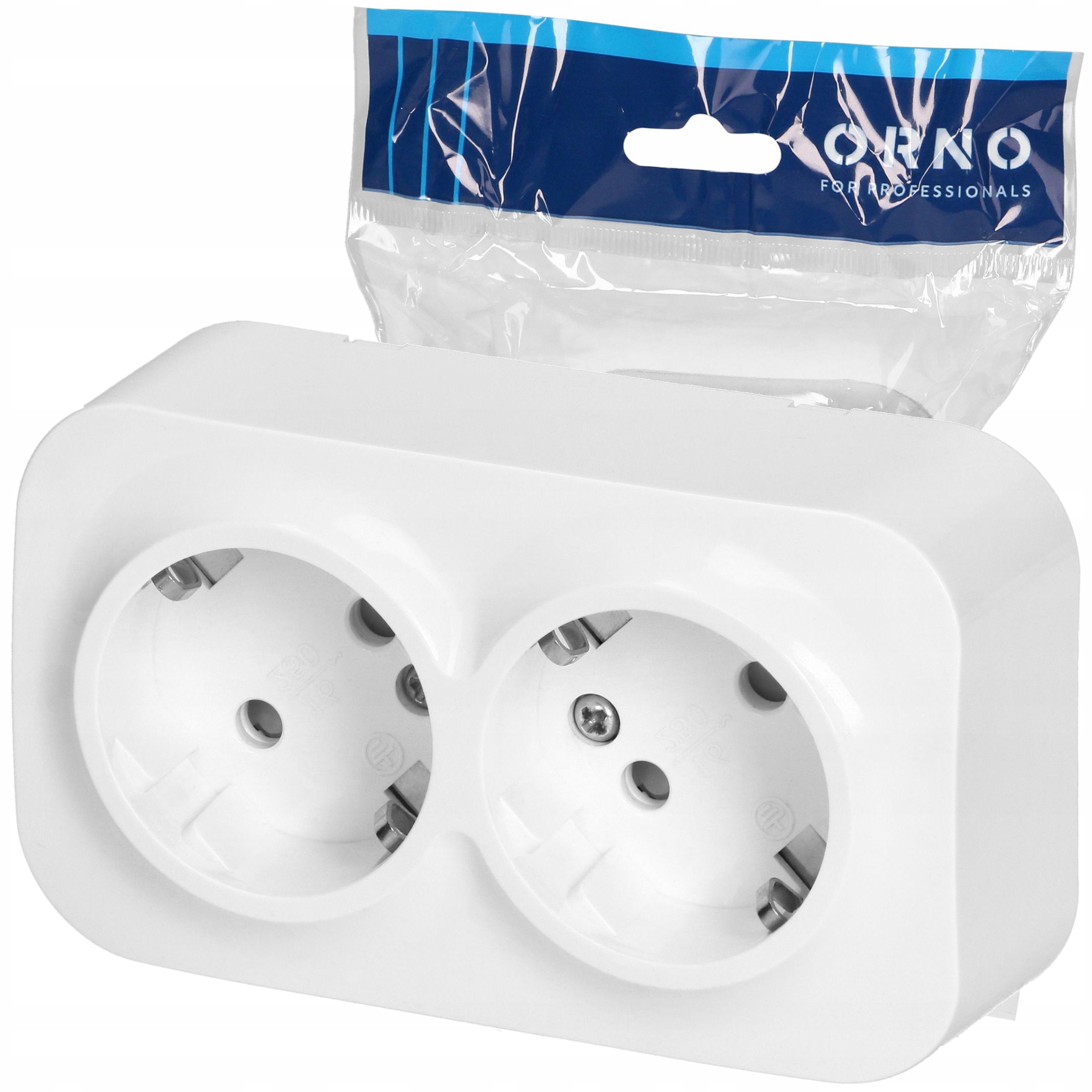 Gniazdo Podwójne Natynkowe Uziemienie SCHUKO Gniazdko Białe IP20 ORNO ...