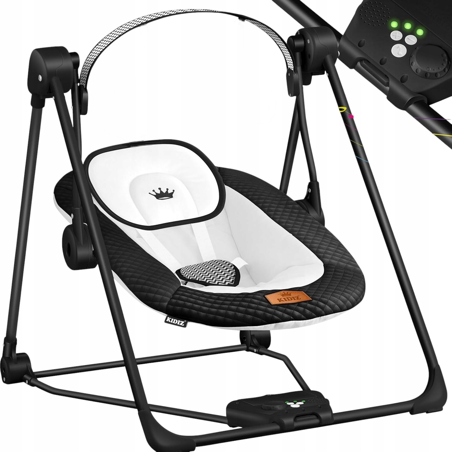 KIDIZ huśtawka dla niemowląt 5 prędkości dźwięki składana czarna ...