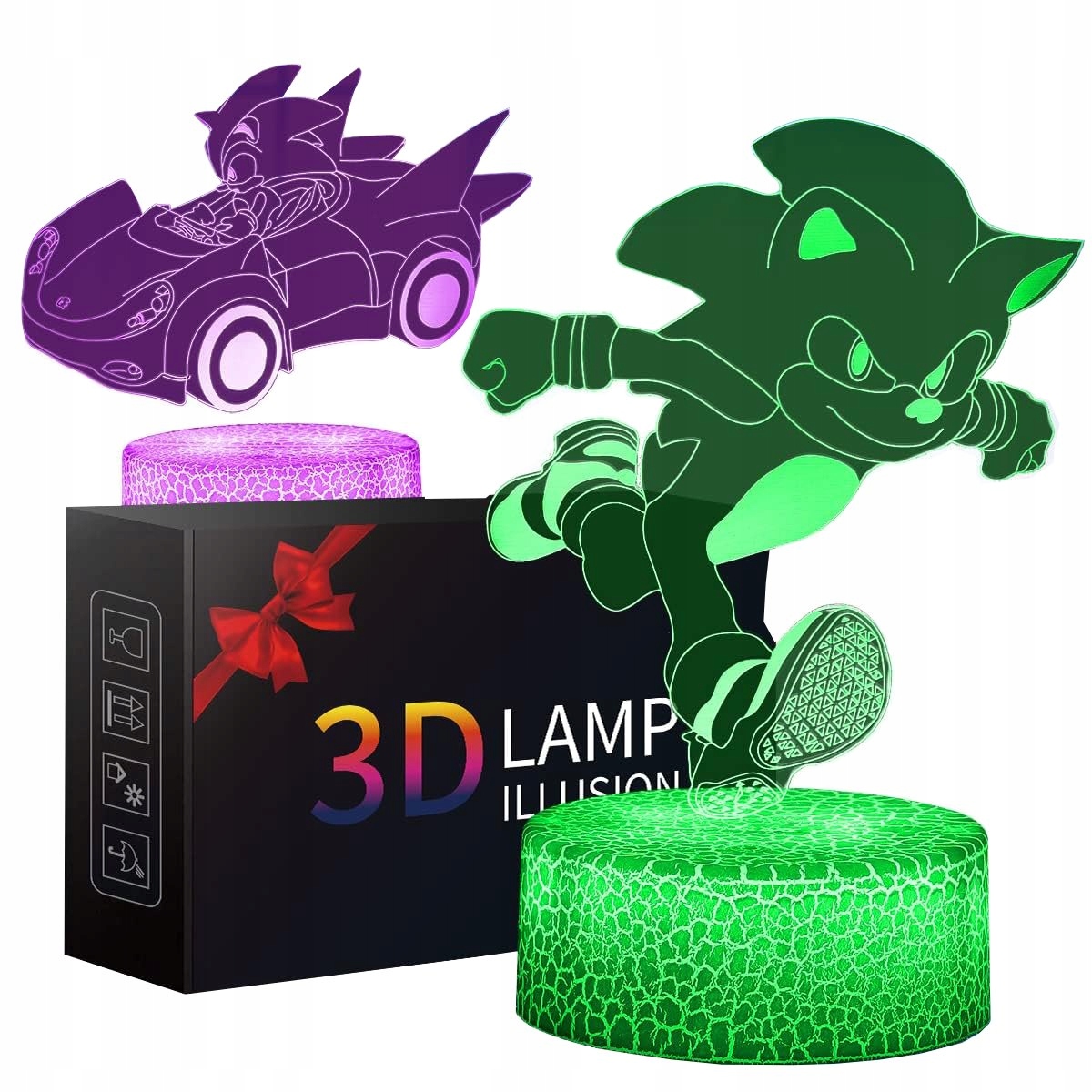 Lampka nocna LED RGB z pilotem, Sonic 3D, 2 panele • Cena, Opinie ...