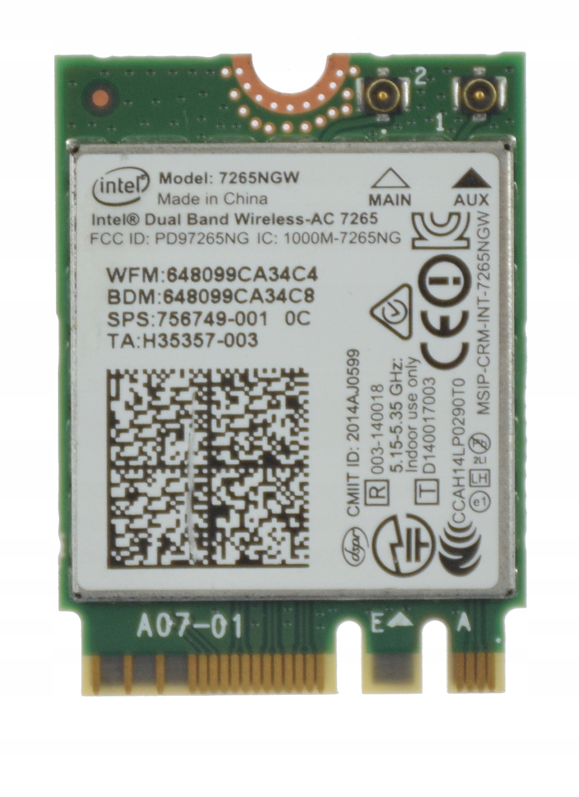 Karta Modem WIFI Intel Dual Band Wireless-AC 7265 7265NGW 756749-001 HP ...