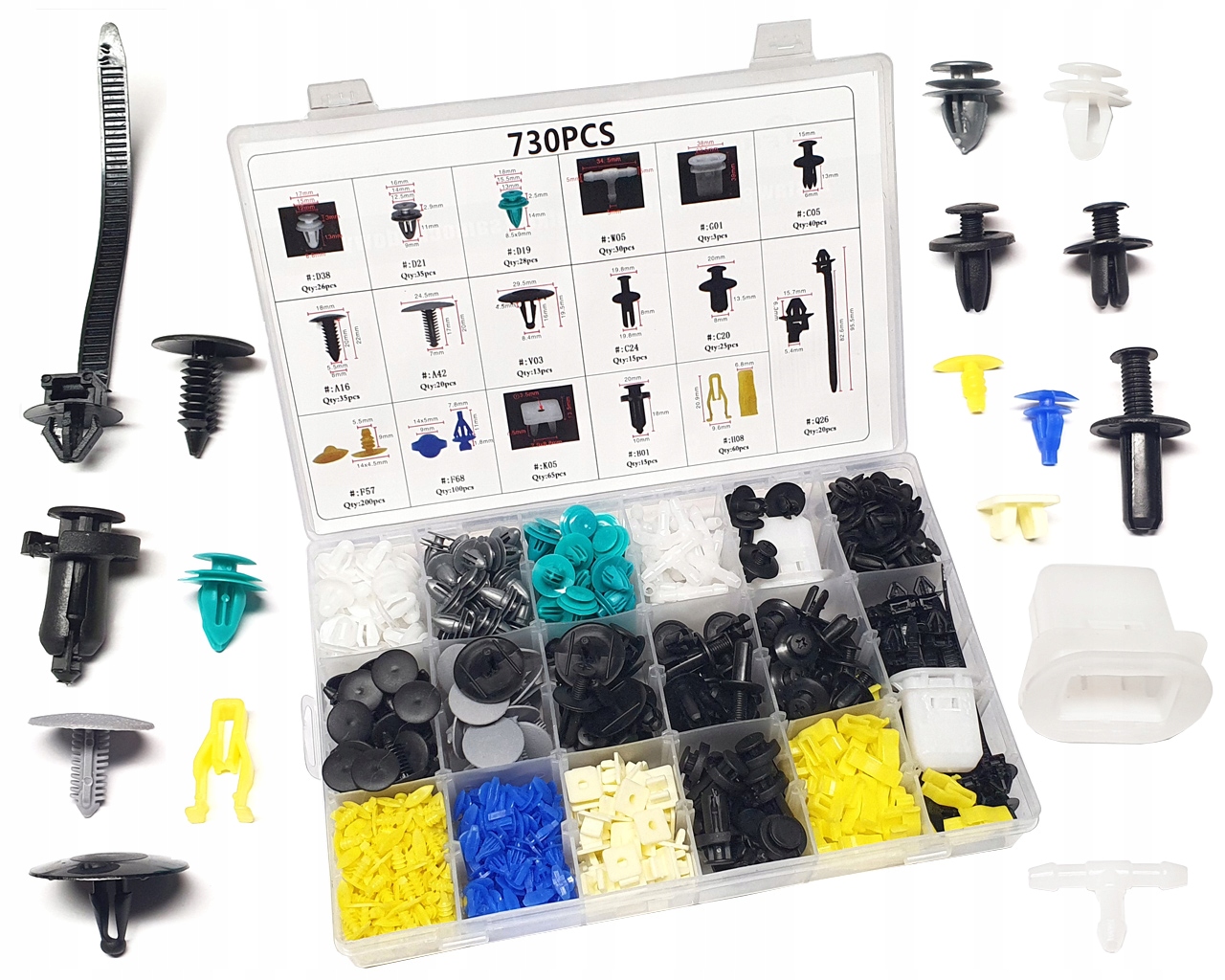 SPINKI KOŁKI KLIPSY ZESTAW SPINEK SAMOCHODOWE DO AUTA TAPICERKI 730 SZT ...