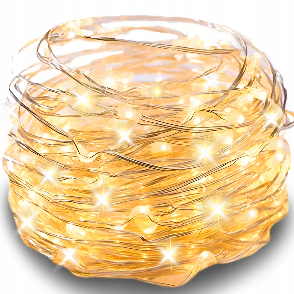 LAMPKI DRUCIKI 50 LED ŚWIATEŁKA NA BATERIE BIAŁE CIEPŁE ŚWIATŁO ŁAŃCUCH ...