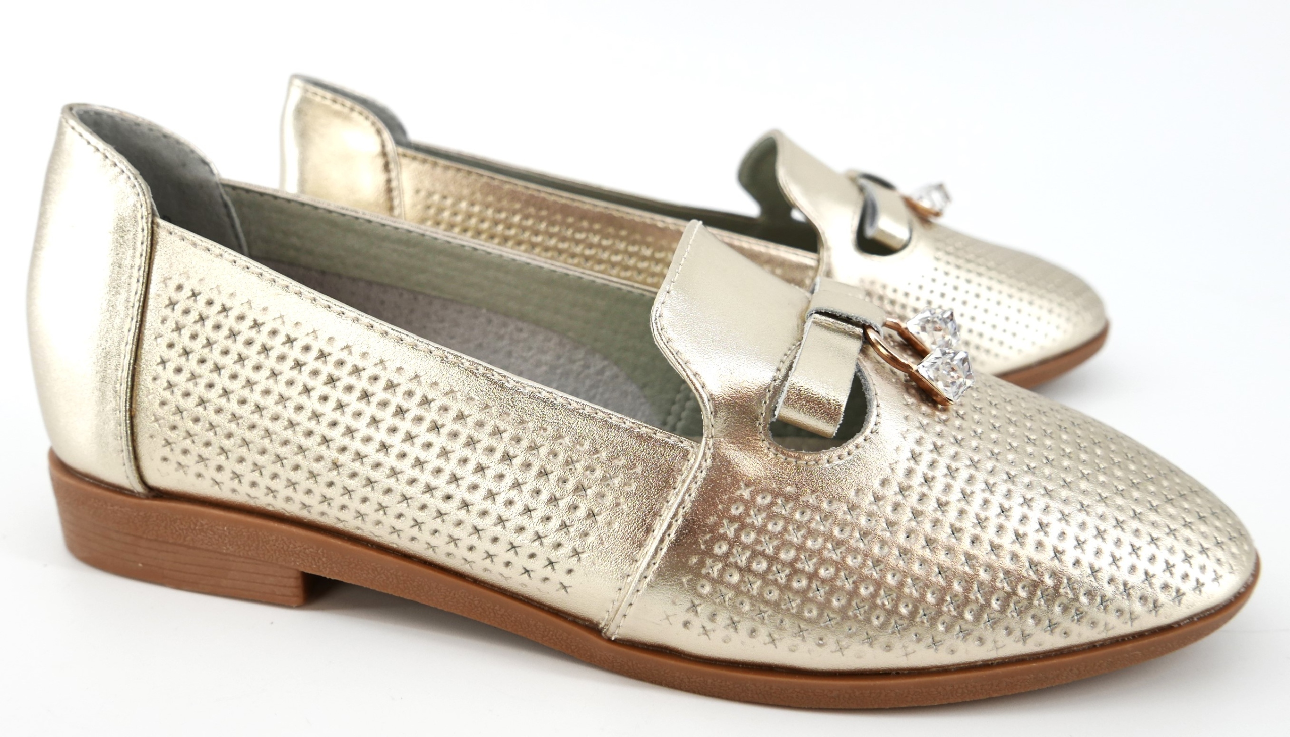 GOODIN MOKASYNY AŻUROWE ZŁOTE Z DIAMENTAMI R38 • Cena, Opinie ...