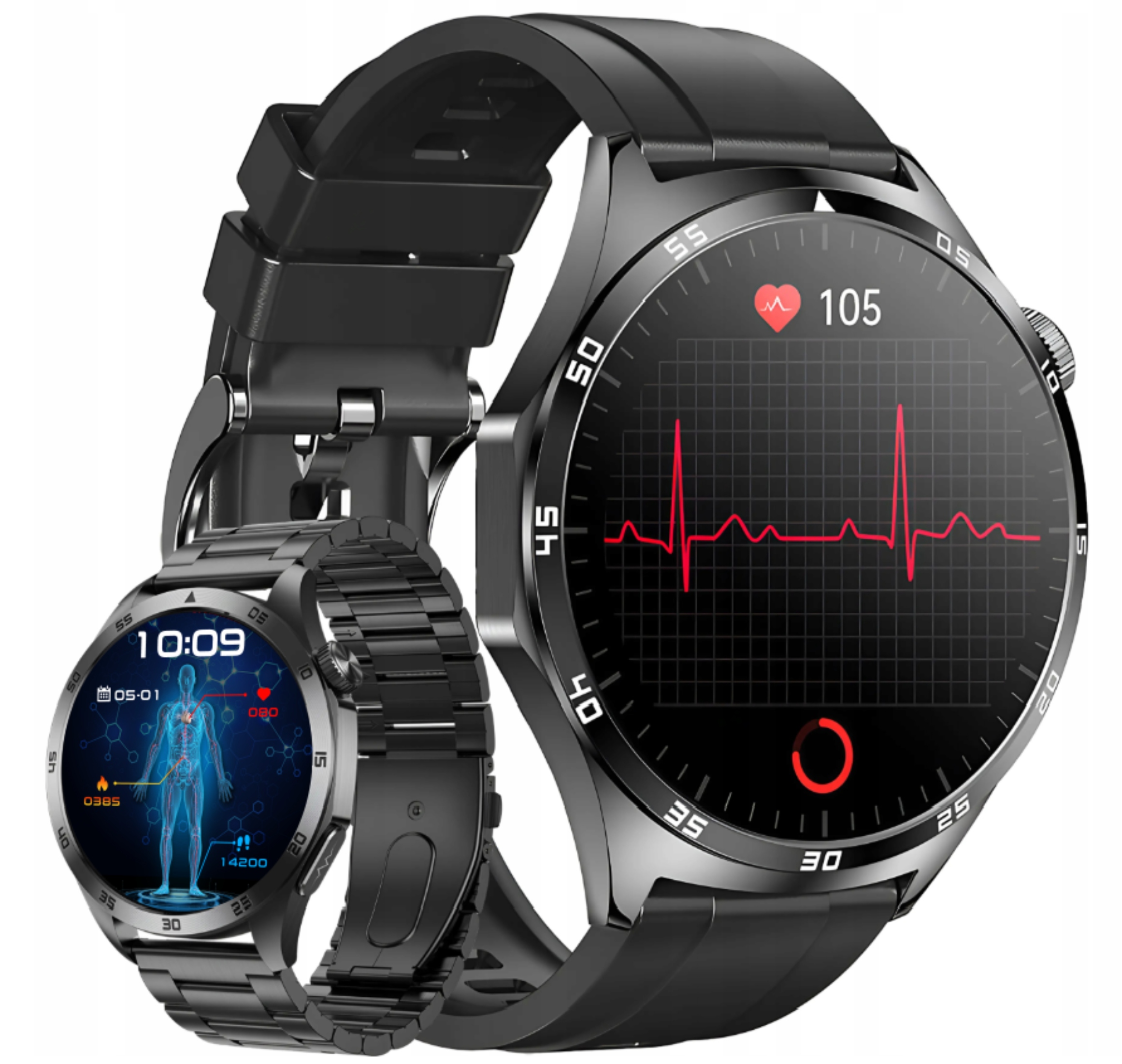SMARTWATCH ZEGAREK MĘSKI POMIAR CUKRU EKG HRV ROZMOWY TĘTNO SZKŁO MENU ...