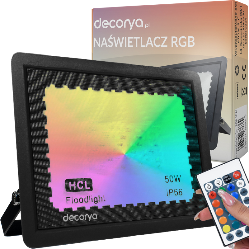 MOCNY REFLEKTOR NAŚWIETLACZ HALOGEN LED RGB CCT 6000lm 50W IP66 230V ...