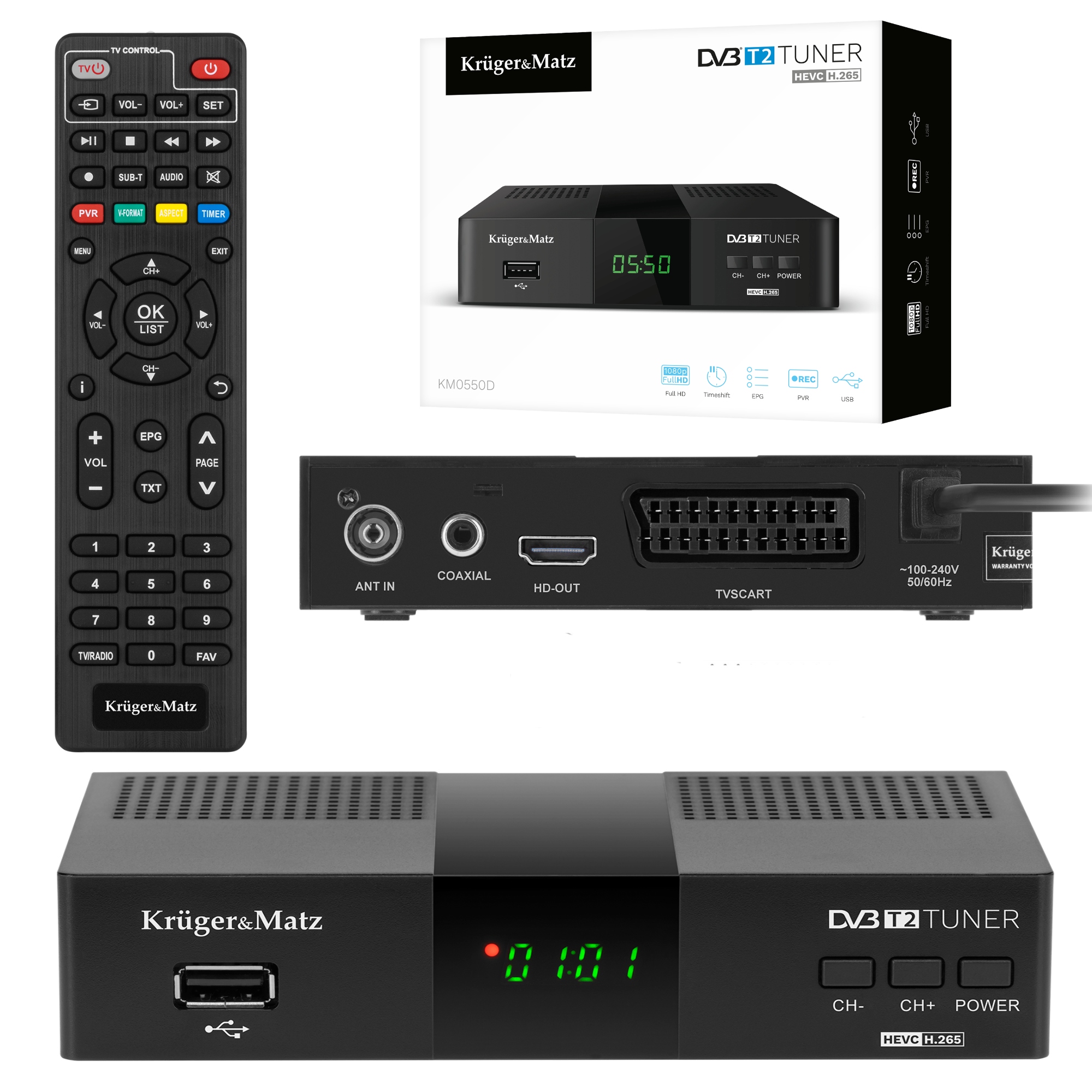 Tuner DVB-T2 H.265 HEVC Kruger&Matz HDMI SCART PVR EPG USB dekoder ...