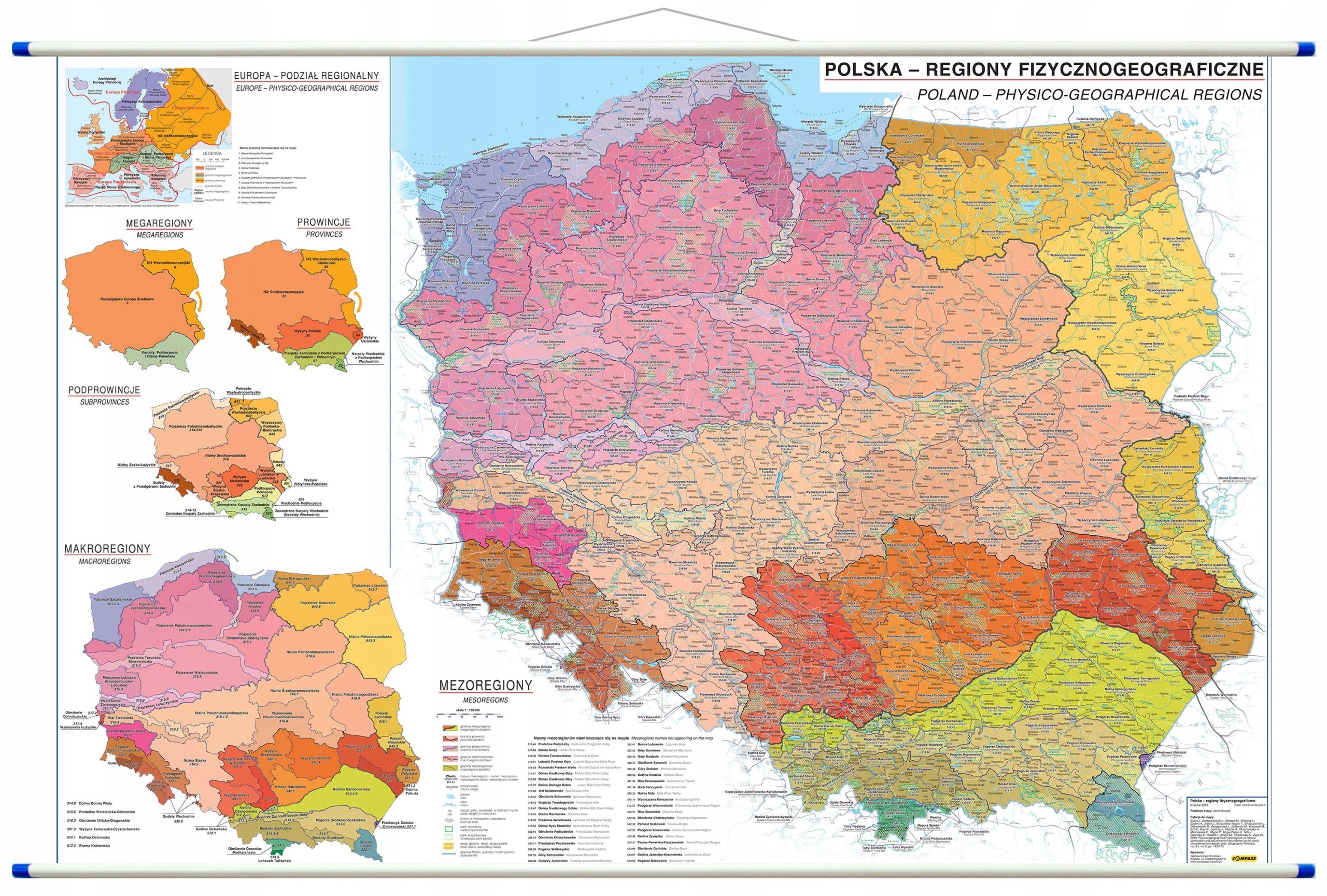 Polska - regiony fizycznogeograficzne mapa ścienna, 1:700 000 Praca zbiorowa - 338.99PLN ...