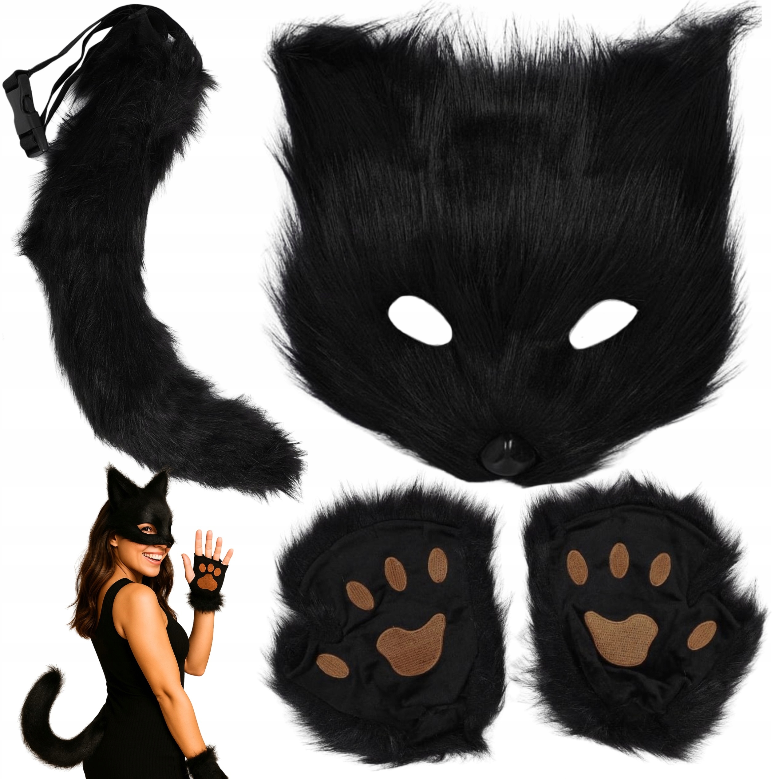 STRÓJ LISA WILKA KOTA FURRY THERIAN OGON MASKA ŁAPKI COSPLAY SZTUCZNE ...