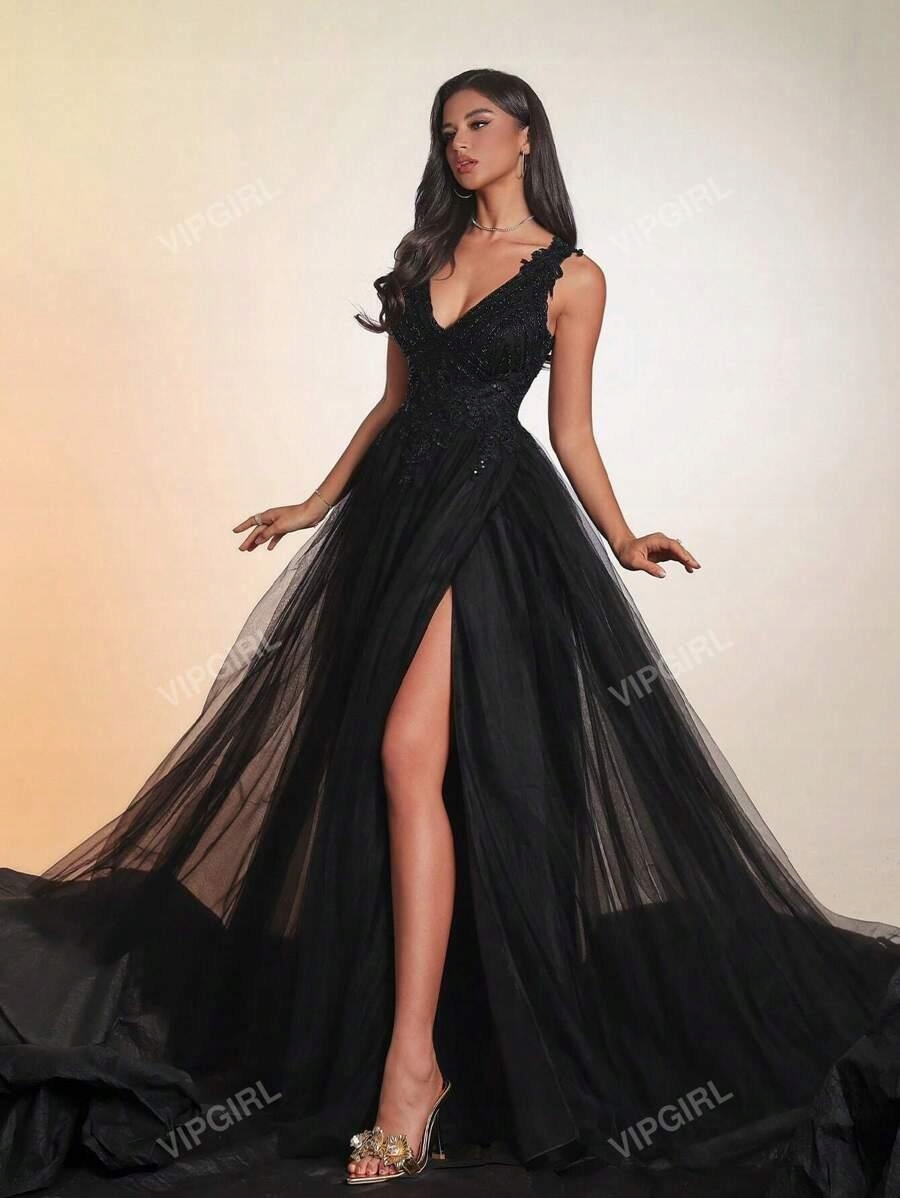 SHEIN CZARNA MAXI SUKIENKA ZDOBIENIE HTF LT7__XXL • Cena, Opinie • Sukienki wieczorowe ...