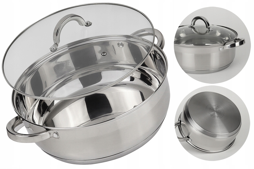 GARNEK NISKI RONDEL 28cm 6,7l STALOWY gaz INDUKCJA (XX30) • Cena ...