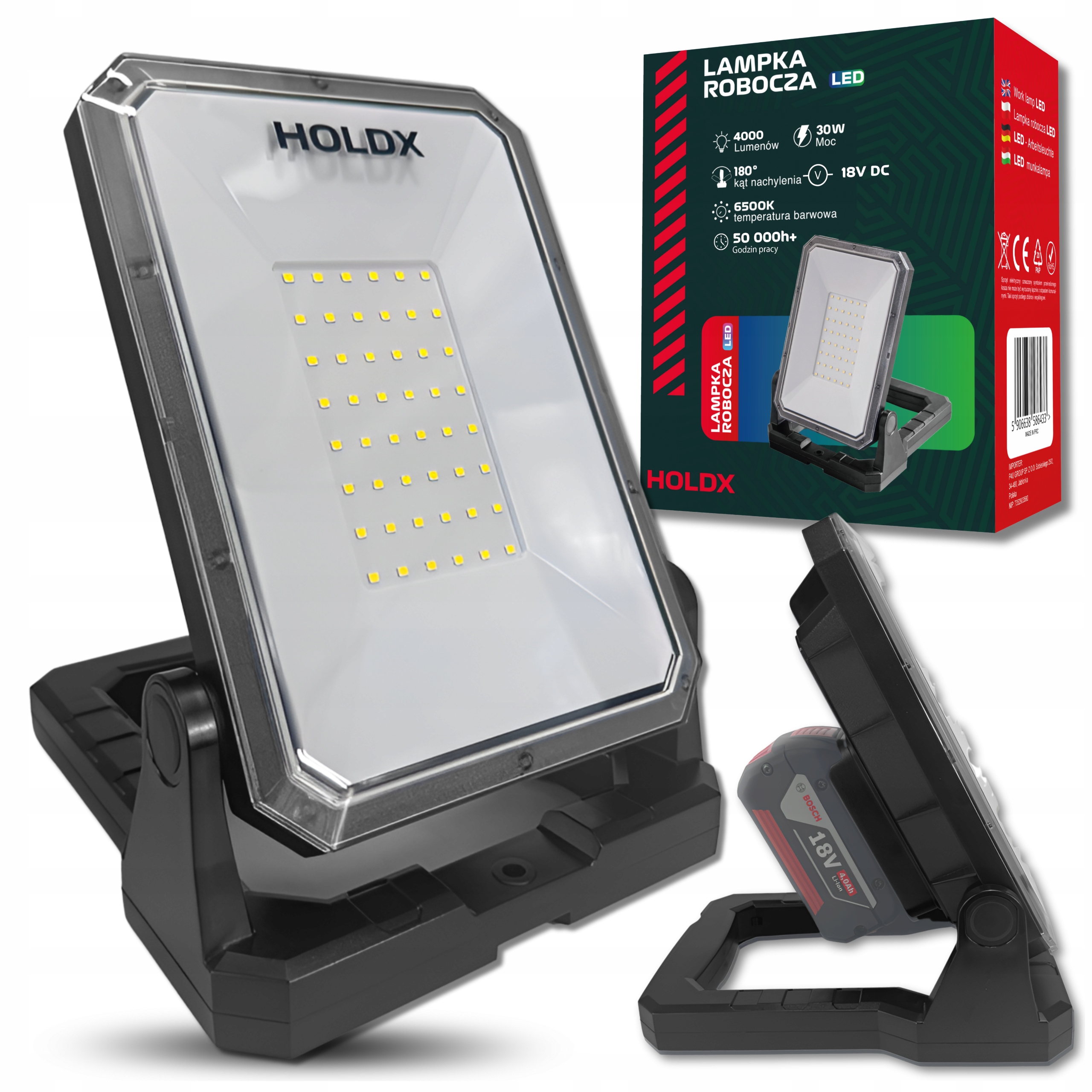 LAMPA ROBOCZA HALOGEN LED DO BOSCH Z USB 6500K PRZENOŚNA BUDOWLANA ...