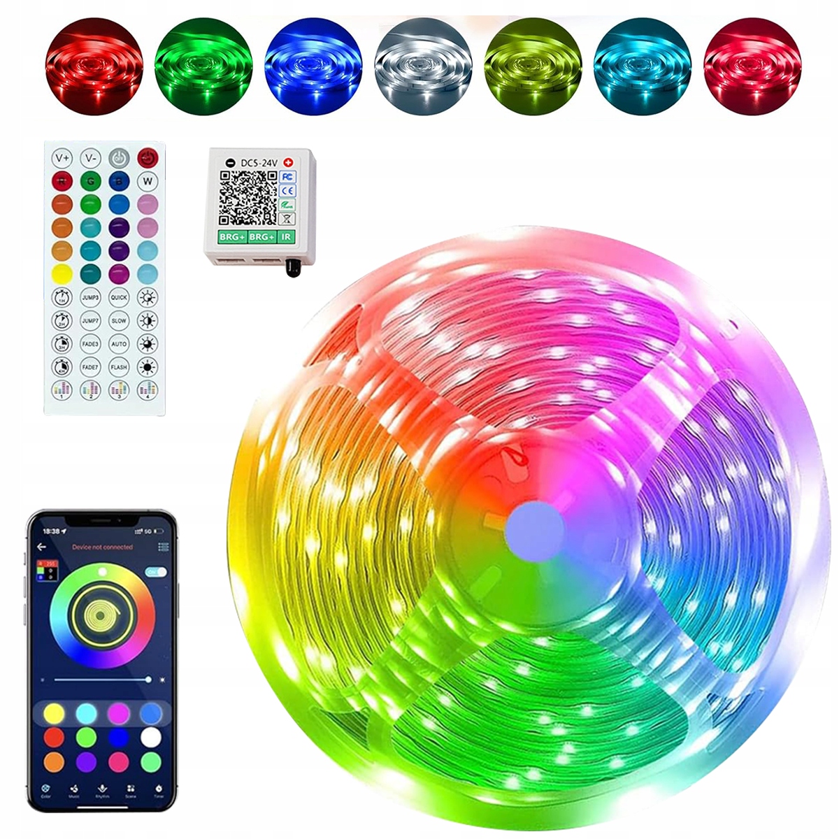 TAŚMA LED RGB 15M LEDY 24V z PILOTEM Bardzo mocna ZESTAW + APLIKACJA ...