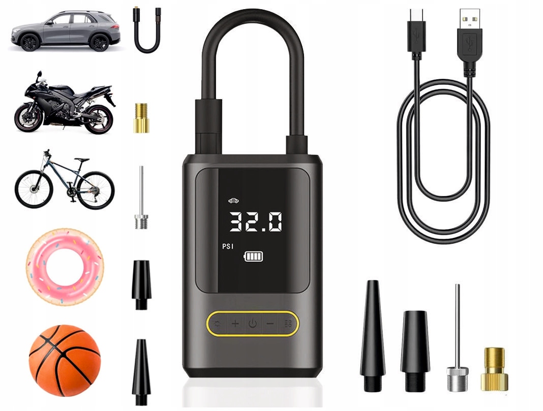 KOMPRESOR DO AUTA, PŘENOSNÁ MINI ELEKTRICKÁ PUMPA DO AUTA NA KOLO za ...