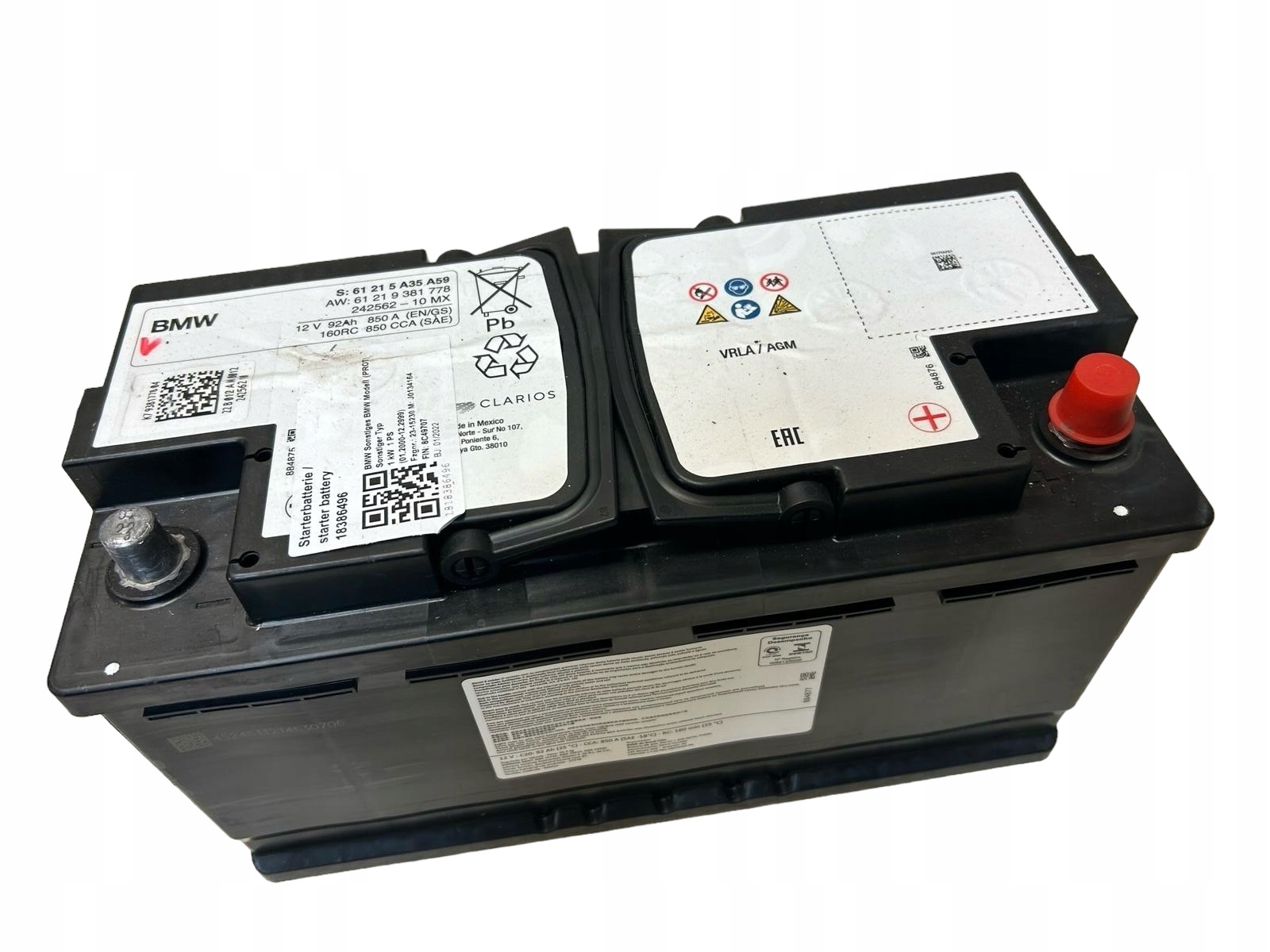 AKUMULATOR BATERIA AGM START-STOP BMW 92Ah 850A 22R ORYGINAŁ 5A35A59 ...