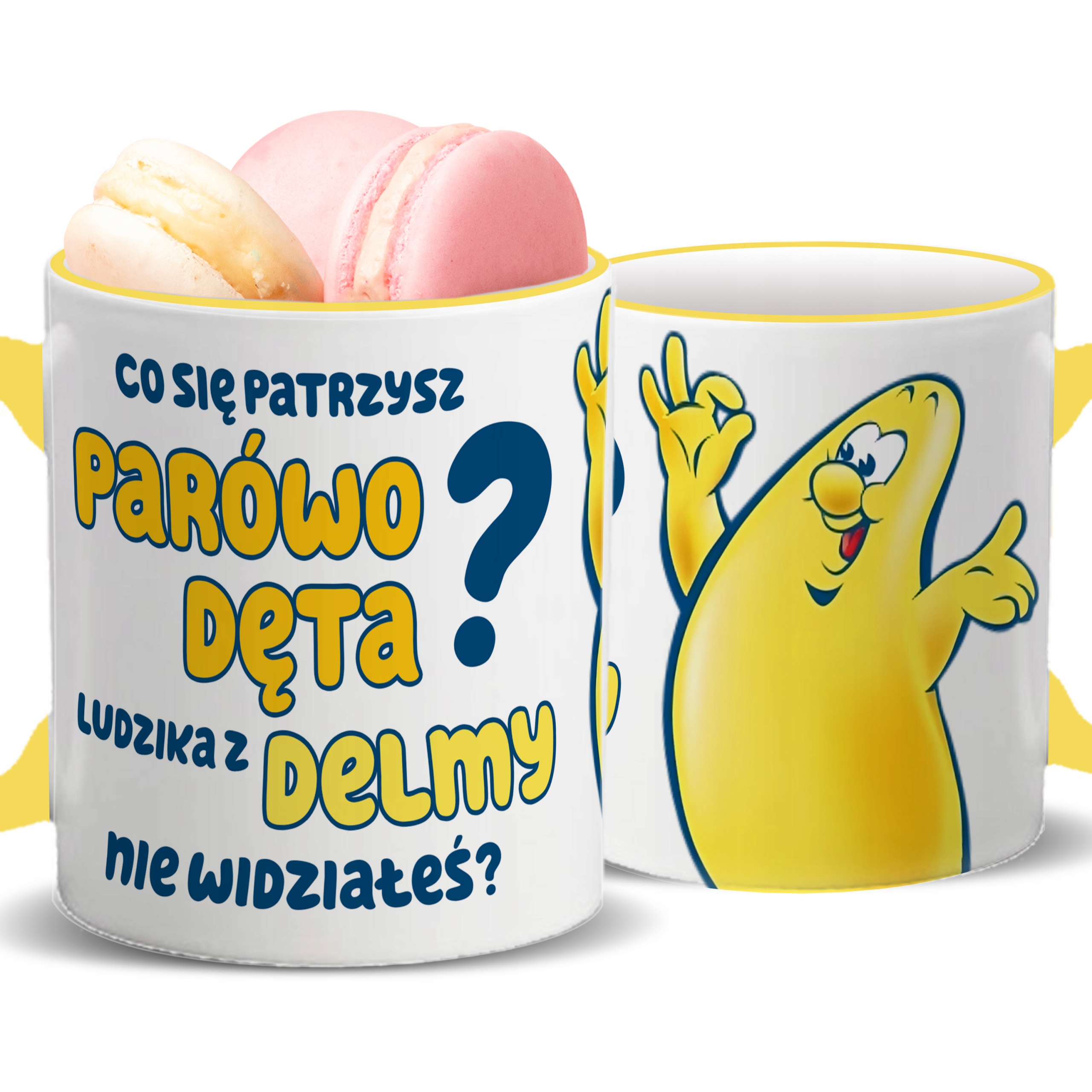 KUBEK ŻÓŁTY Na Prezent Upominek Urodziny PARÓWO DĘTA Ludzik DELMA ...