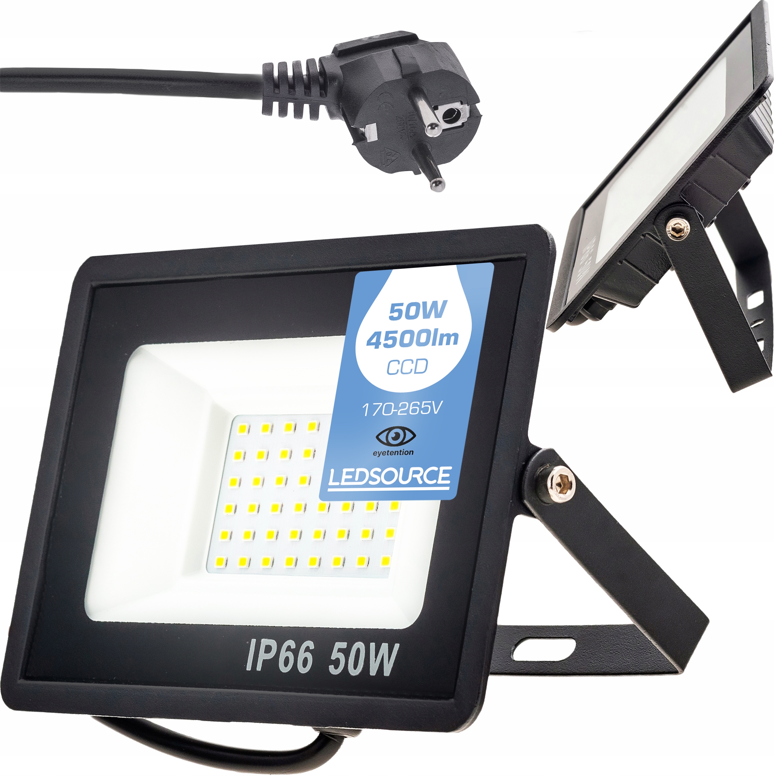 Halogen NAŚWIETLACZ LED 50W 4500lm SLIM z wtyczką (ip66 halogen na garaż zewnątrz 500W LED ...