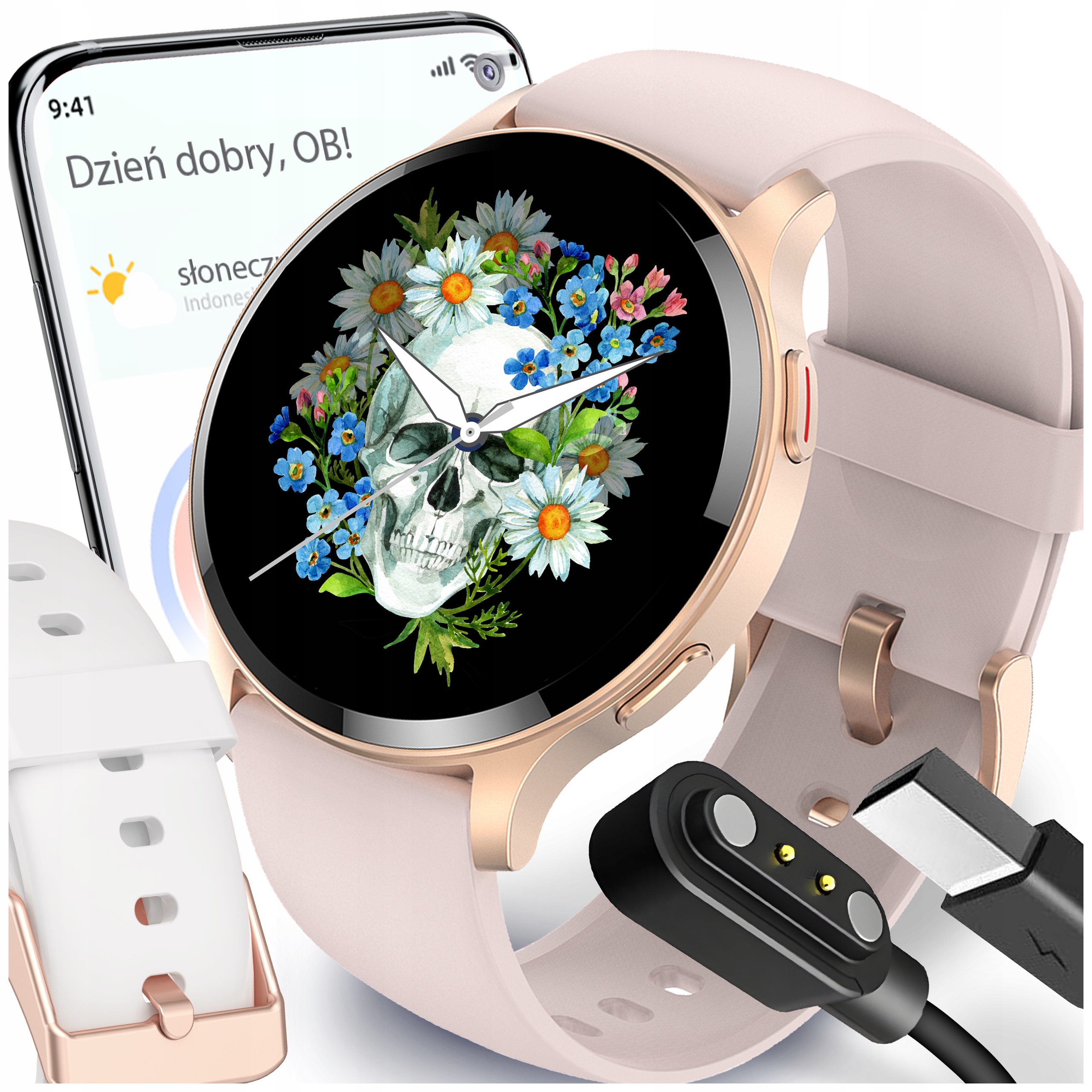 SMARTWATCH ZEGARK MENU DAMSKI ROZMOWY SPORT POLSKIE PULS SMS WATCH ...