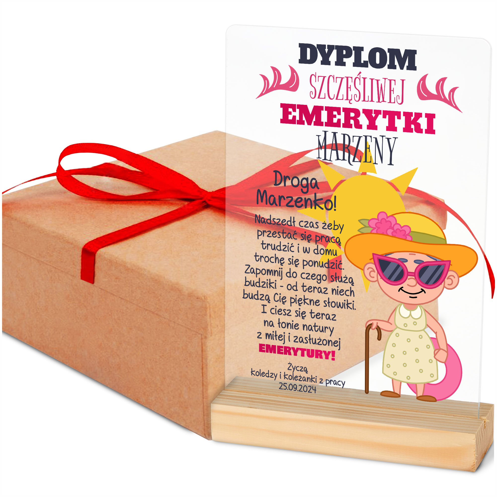 STATUETKA DYPLOM PREZENT NA EMERYTURĘ DLA EMERYTA EMERYTKI PAMIĄTKA Y4 ...