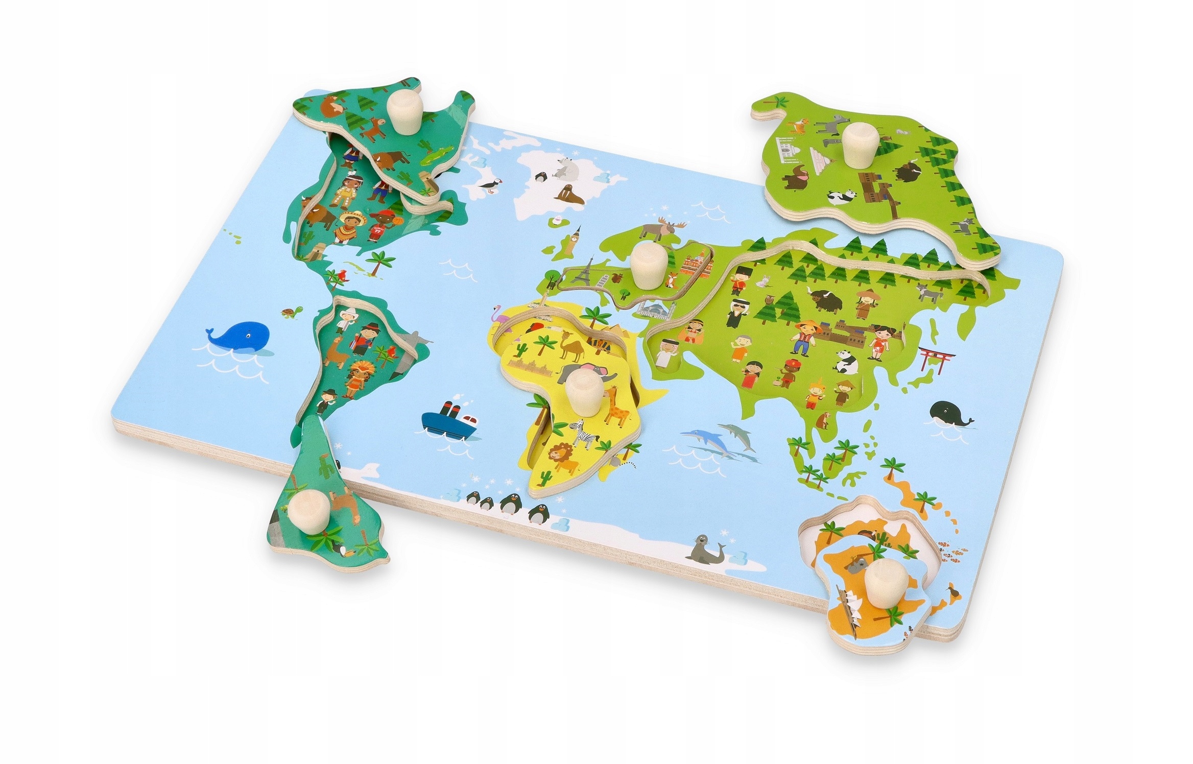 Układanka drewniana Adam Toys Mapa Świata z uchwytami - porównaj ceny ...
