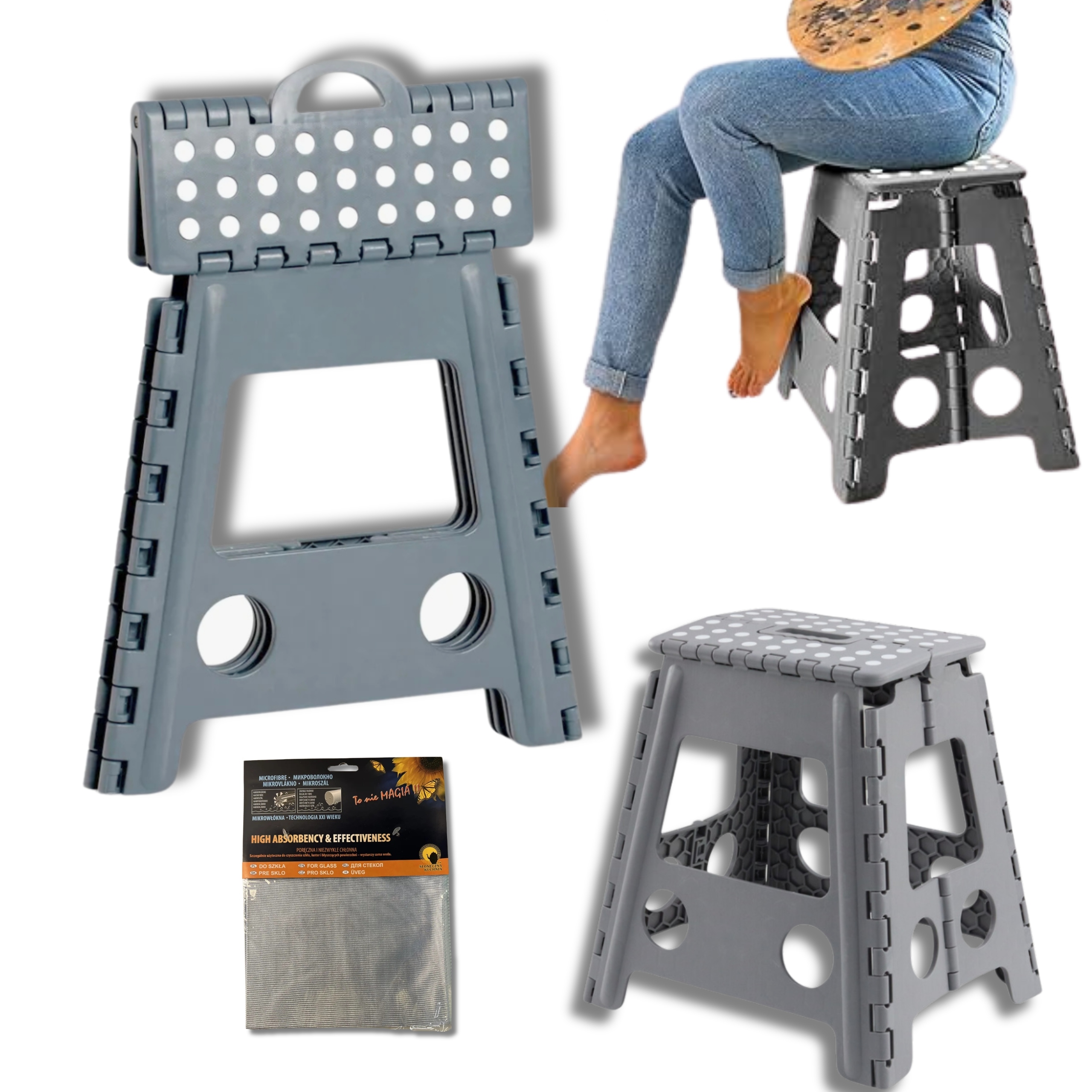 Taboret AMIKU antracyt, czarny, grafit, odcienie szarości, srebrny ...