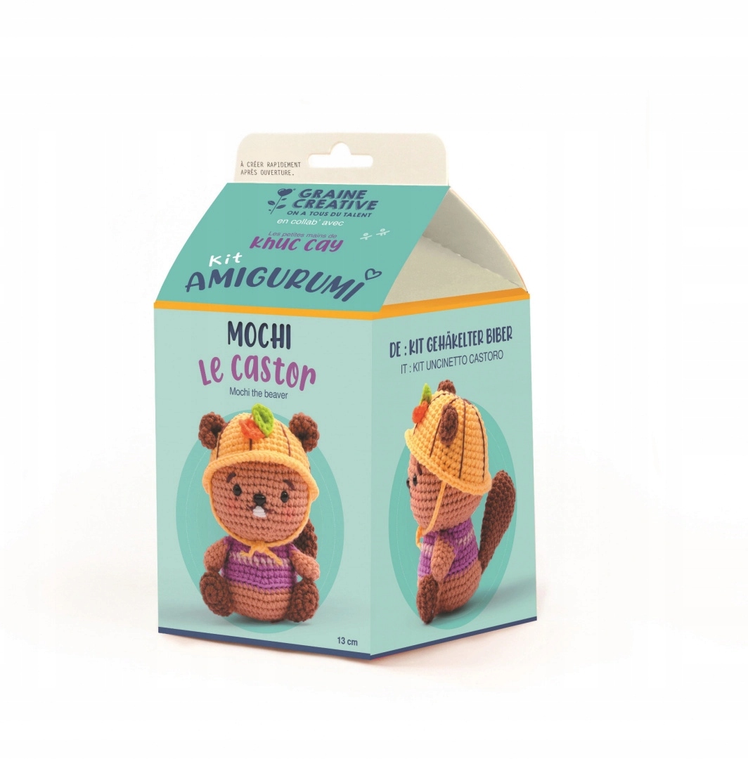 Zestaw do szydełkowania mini amigurumi bóbr 13cm, włóczka, szydełko ...
