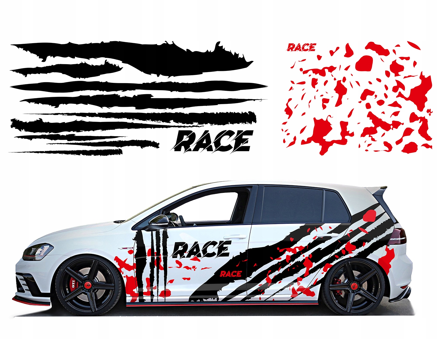 2x NAKLEJKA Grafika na samochód MOTYW KLEKSY PASY RACE Racing Moro ...