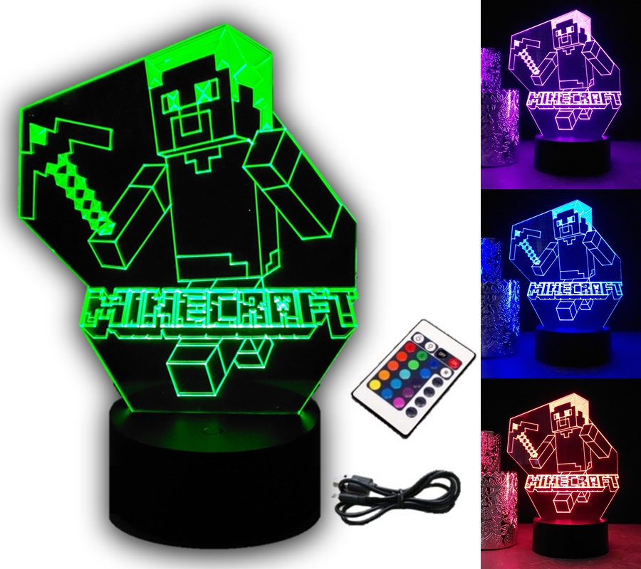 LAMPKA NOCNA MINECRAFT 3D LED KOLORY RGB + PILOT (5027455411736) • Cena ...