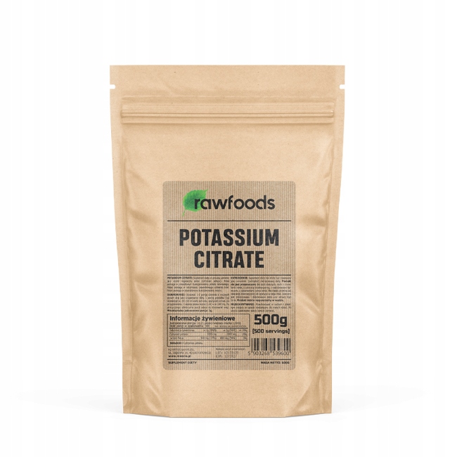 RAWFOODS POTASSIUM CITRATE 500G MOCNY POTAS CYTRYNIAN POTASU W PROSZKU ...