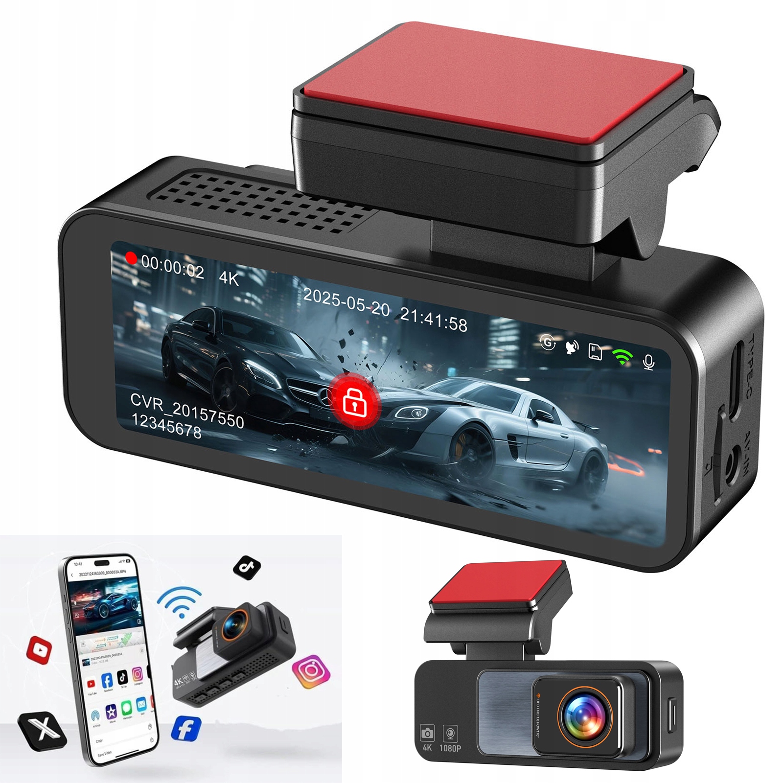 DASHCAM FEDÉLZETI KAMERA VIDEÓ RÖGZÍTŐ TOLATÓKAMERA 4K+FHD CMOS IMX335 ÉRZÉKELŐ, (9331813499769 ...