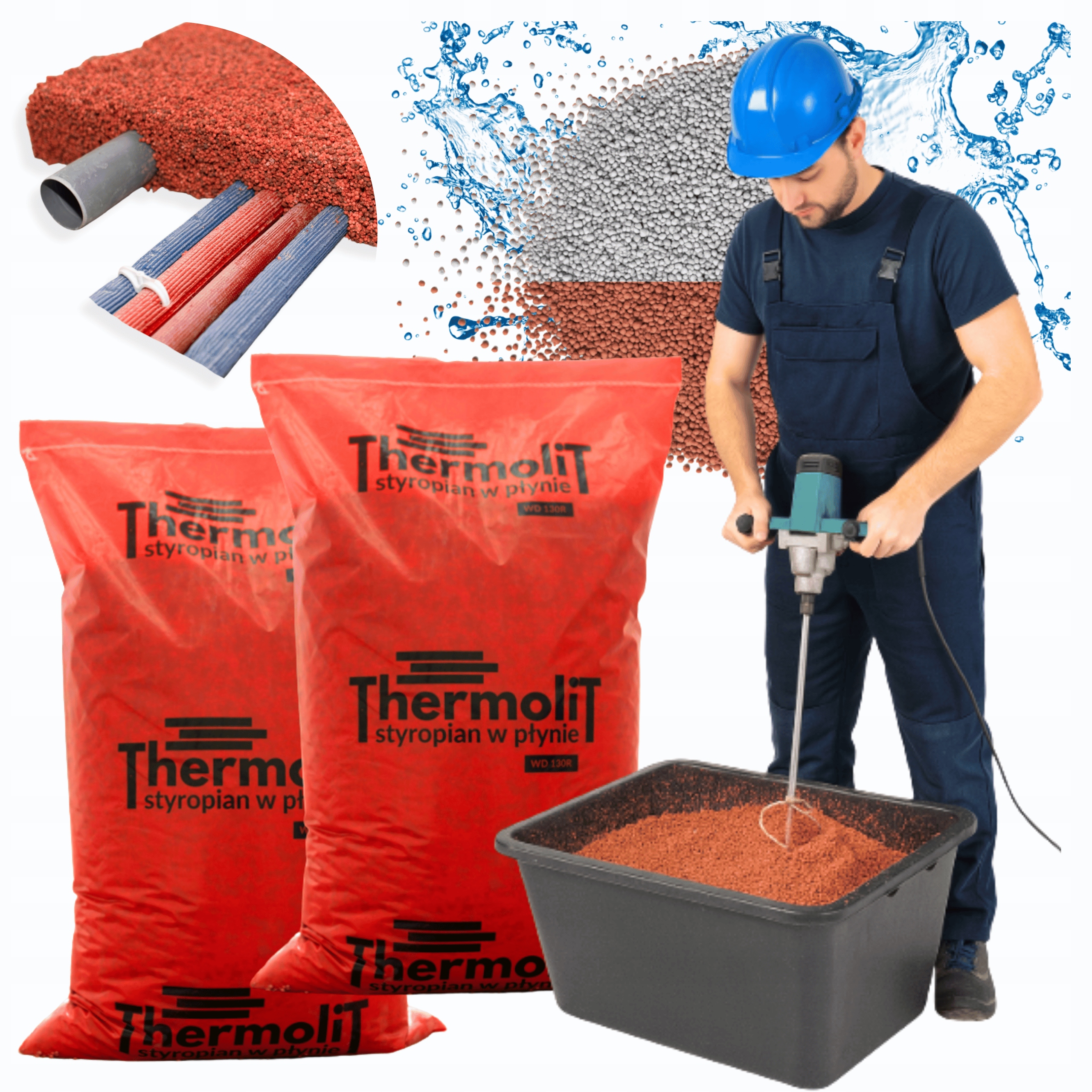 THERMOLIT styropian podłogowy w płynie GRANULAT EPS100 styrobeton worek ...