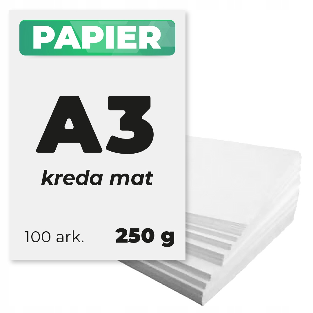 Papier kredowy PAPIER KREDA mat biały gruby 250g A3 100 ark. (PAP 250g 100 ark. A3) • Cena ...